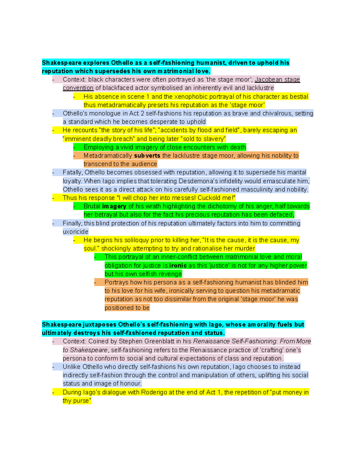 Othello (ENG 201): Humanism, Reputation, and Female Agency Analysis ...