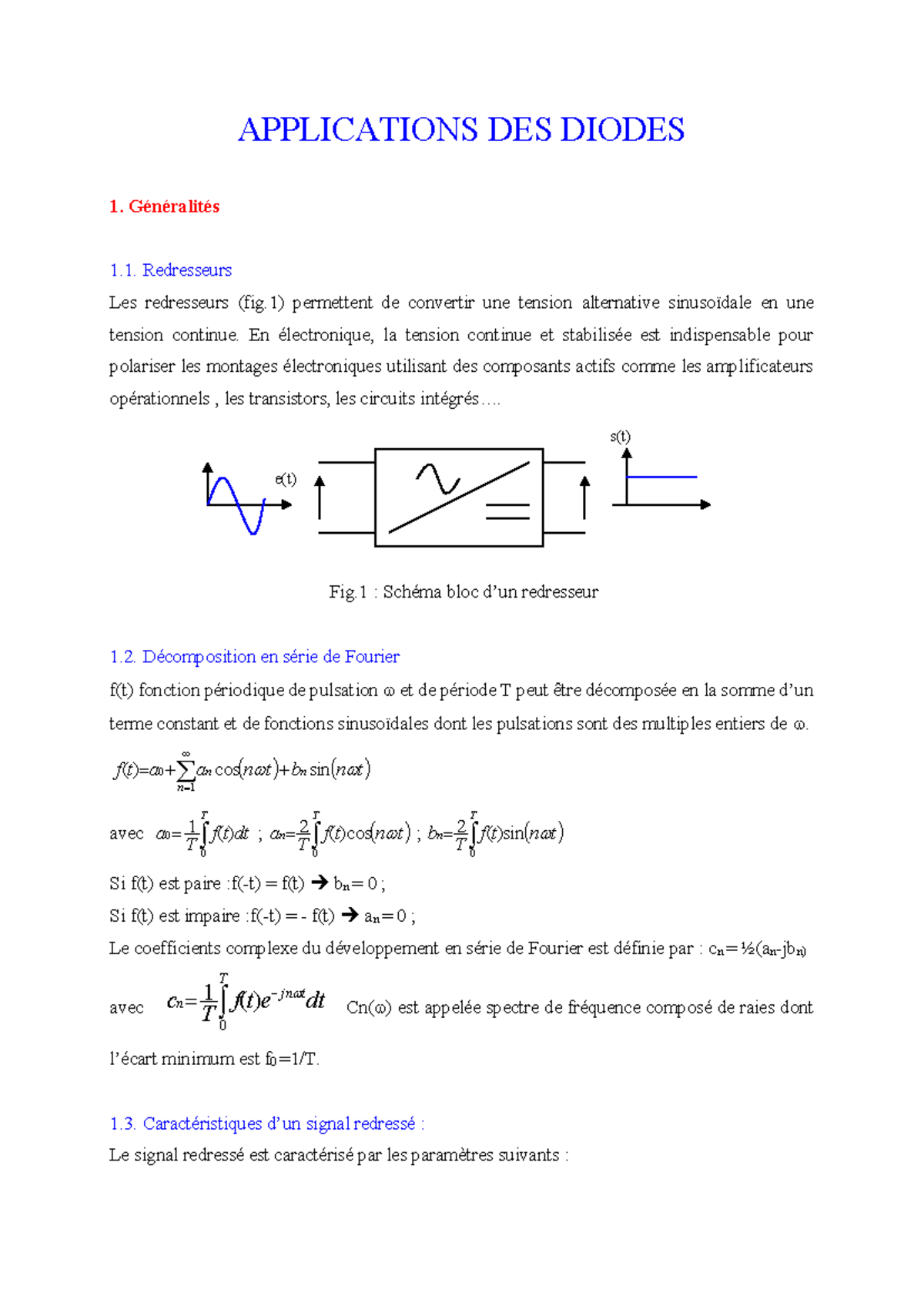 CH3 - Applications des Diodes : Redressement et Filtrage - Studocu