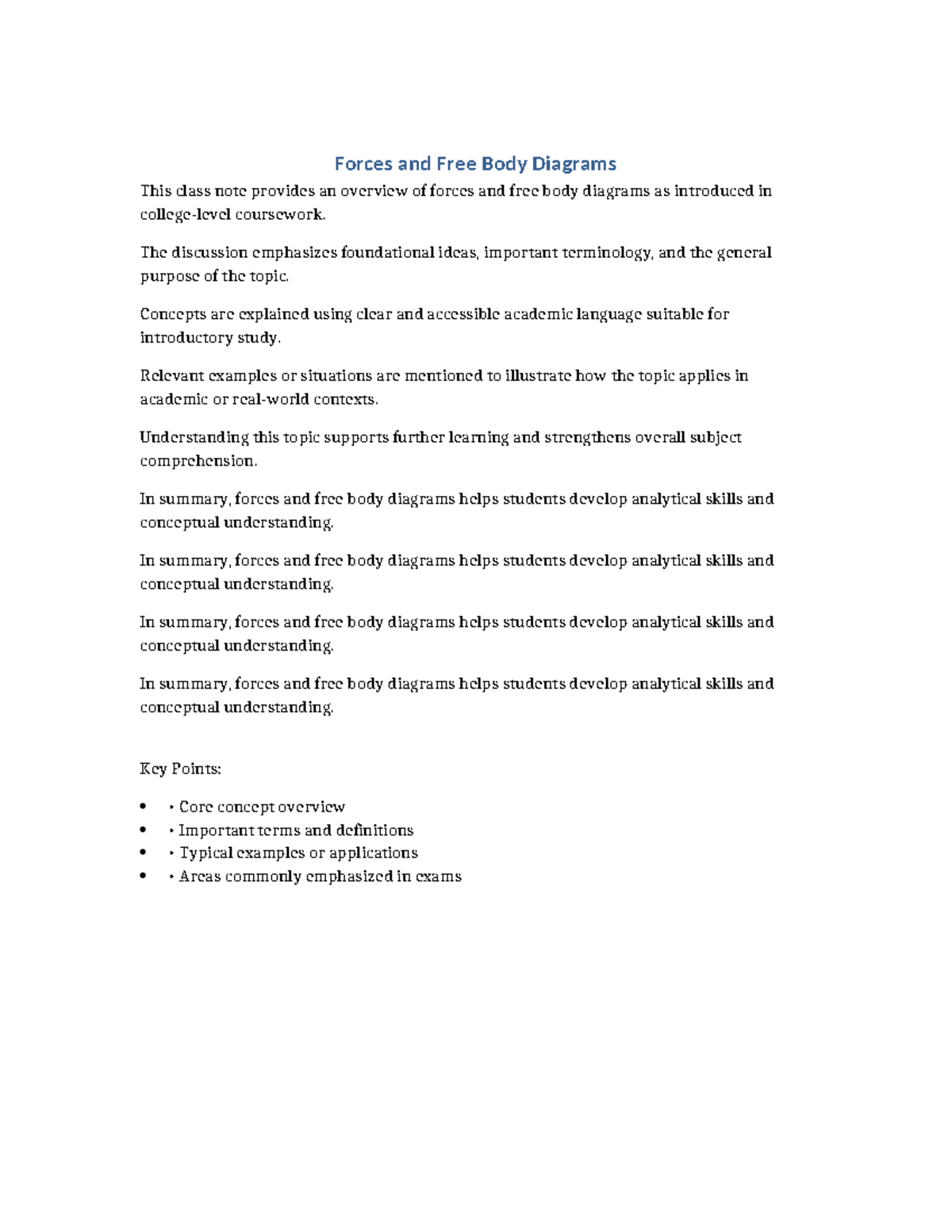 17 Forces and Free Body Diagrams: Key Concepts and Applications - Studocu