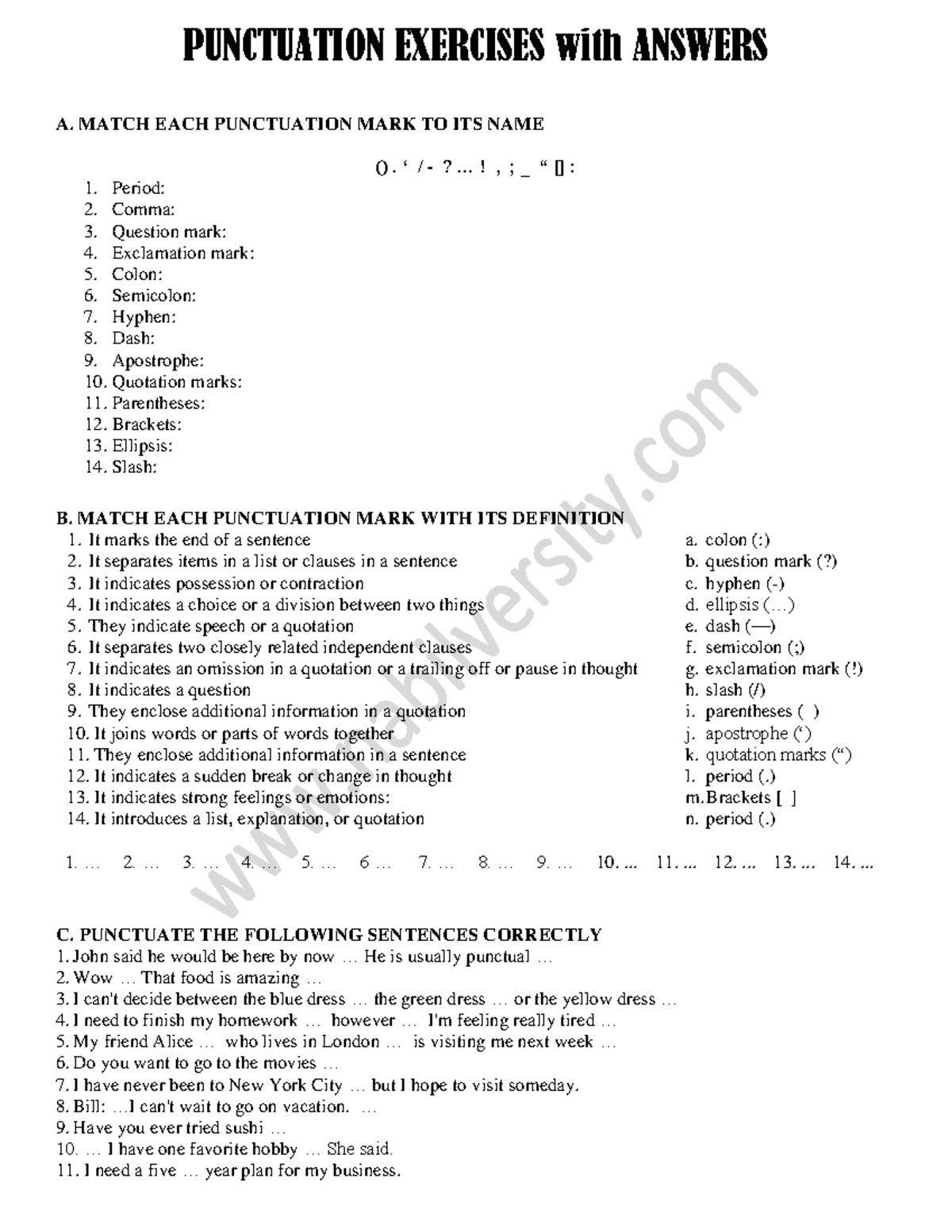 PUNCTUATION EXERCISES with ANSWERS: Practice & Solutions - Studocu