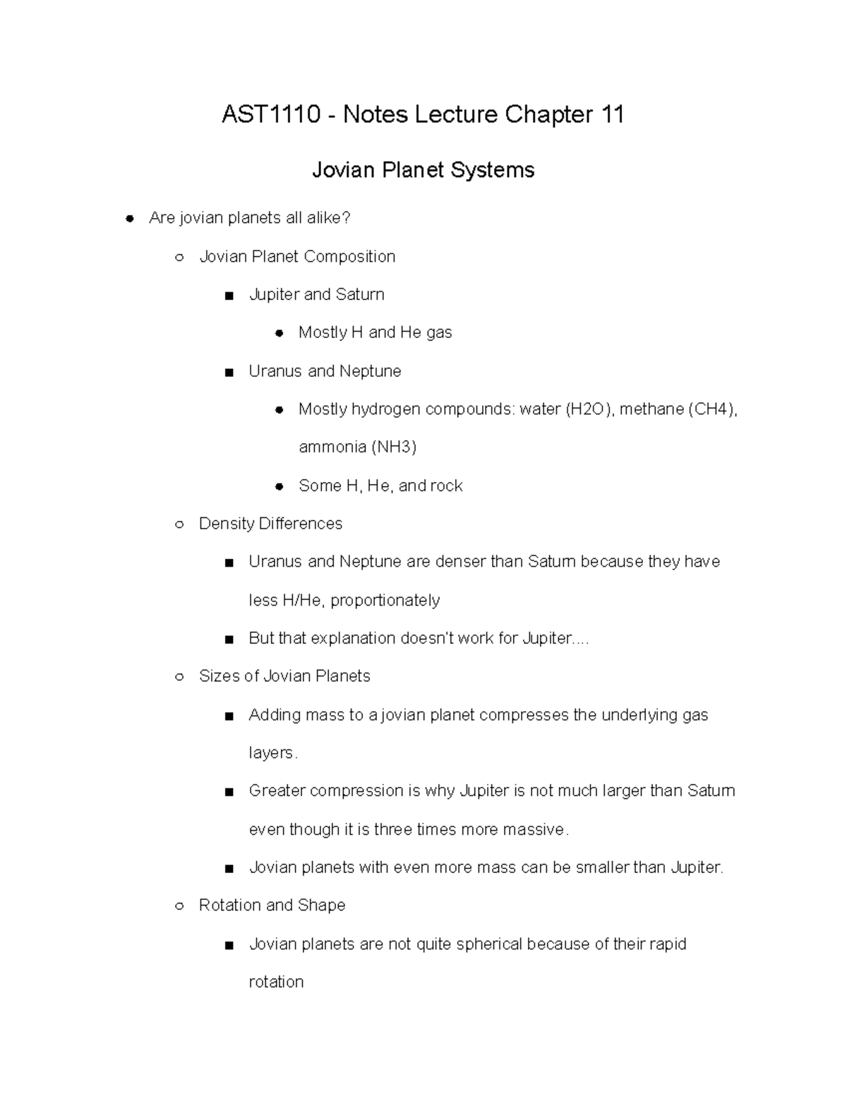 AST1110 - Lecture Notes on Jovian Planetary Systems (Ch. 11) - Studocu