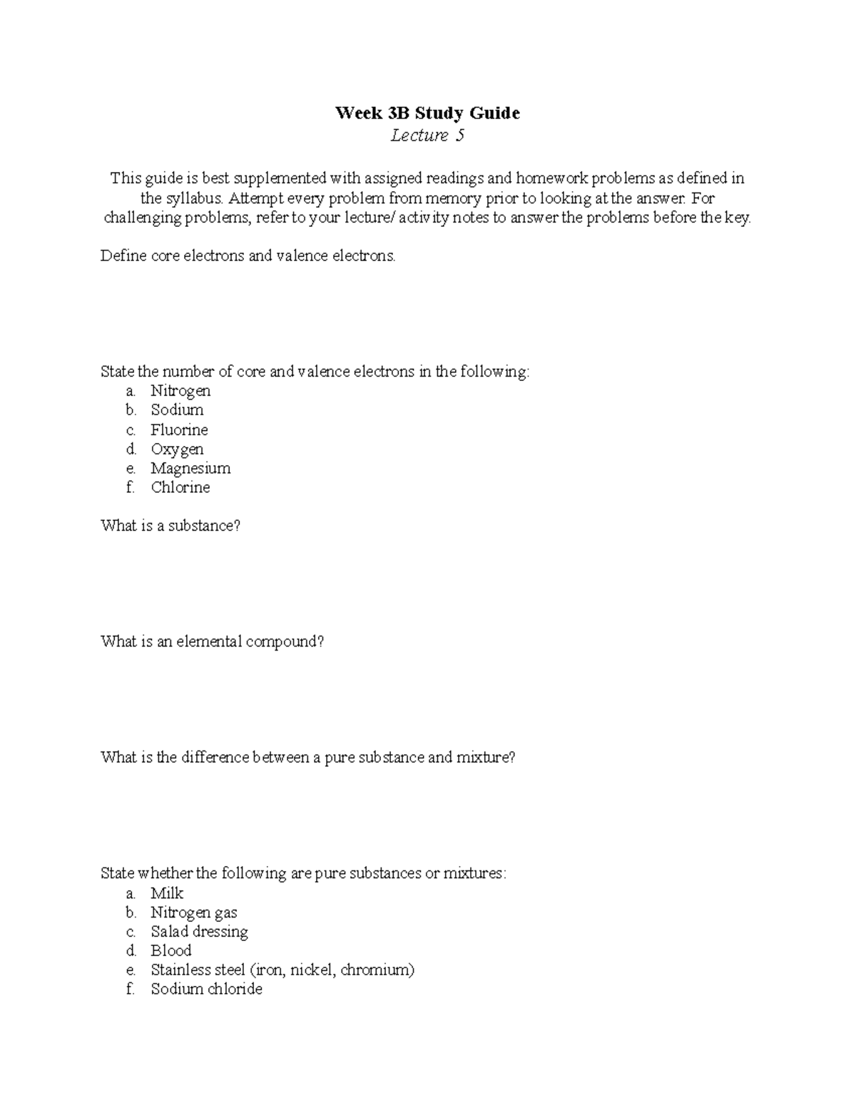 Week 3B Study Guide: Core & Valence Electrons Explained - Studocu