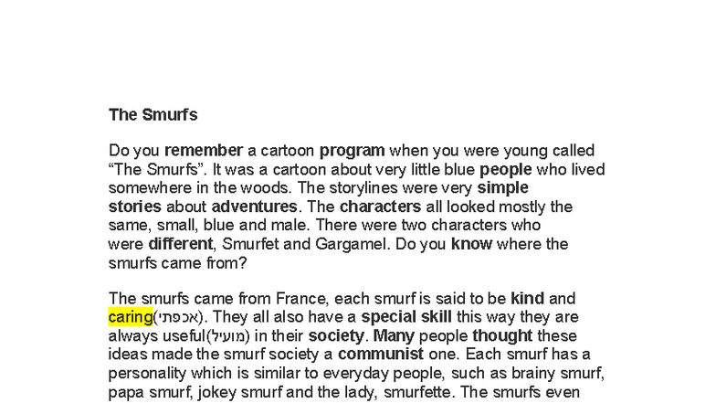 The Smurfs: A Cartoon Analysis - CCFFD - Studocu
