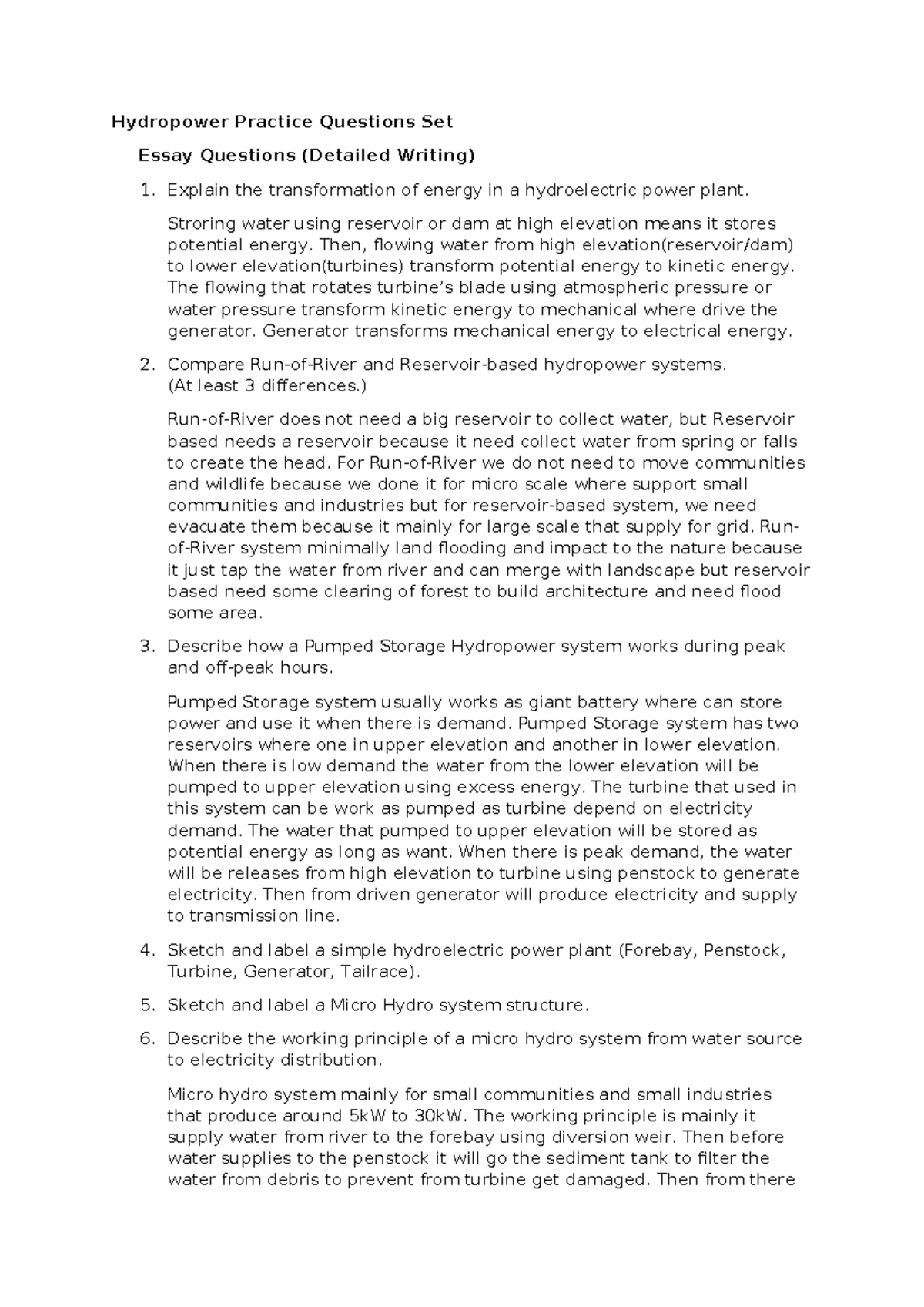 Hydropower Practice Questions Set: Detailed Essay & Short Answer Guide ...
