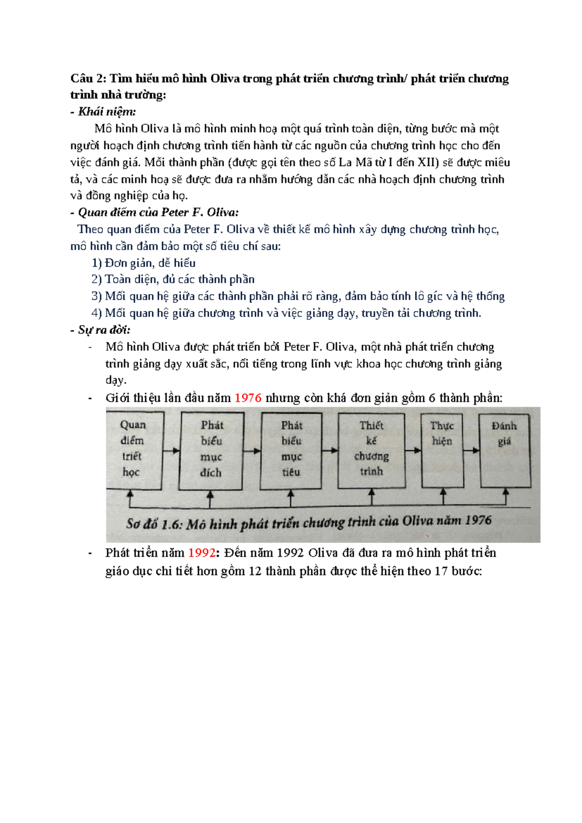 Mô hình Oliva trong phát triển chương trình giáo dục - PTCTNT - Studocu
