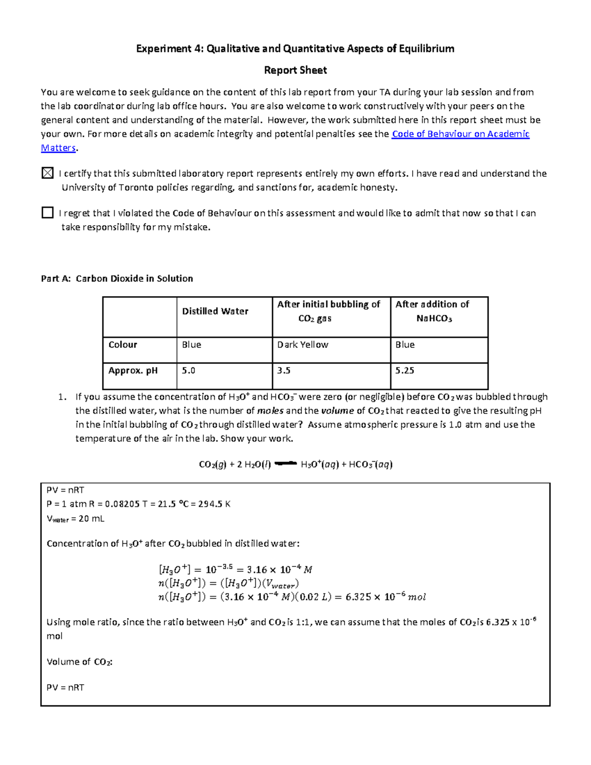 CHM135 Lab 4: Equilibrium and Titration Report Analysis - Studocu