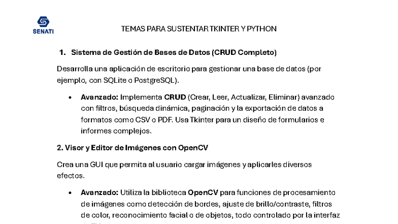 Temas de Exposición en Tkinter y Python: Proyectos Avanzados - Studocu