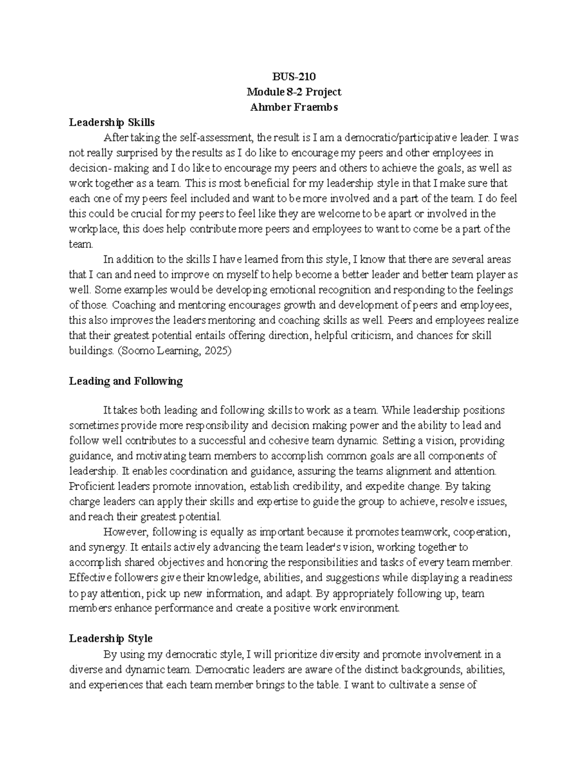 BUS-210 Module 8-2 Project - BUS- Module 8-2 Project Ahmber Fraembs ...