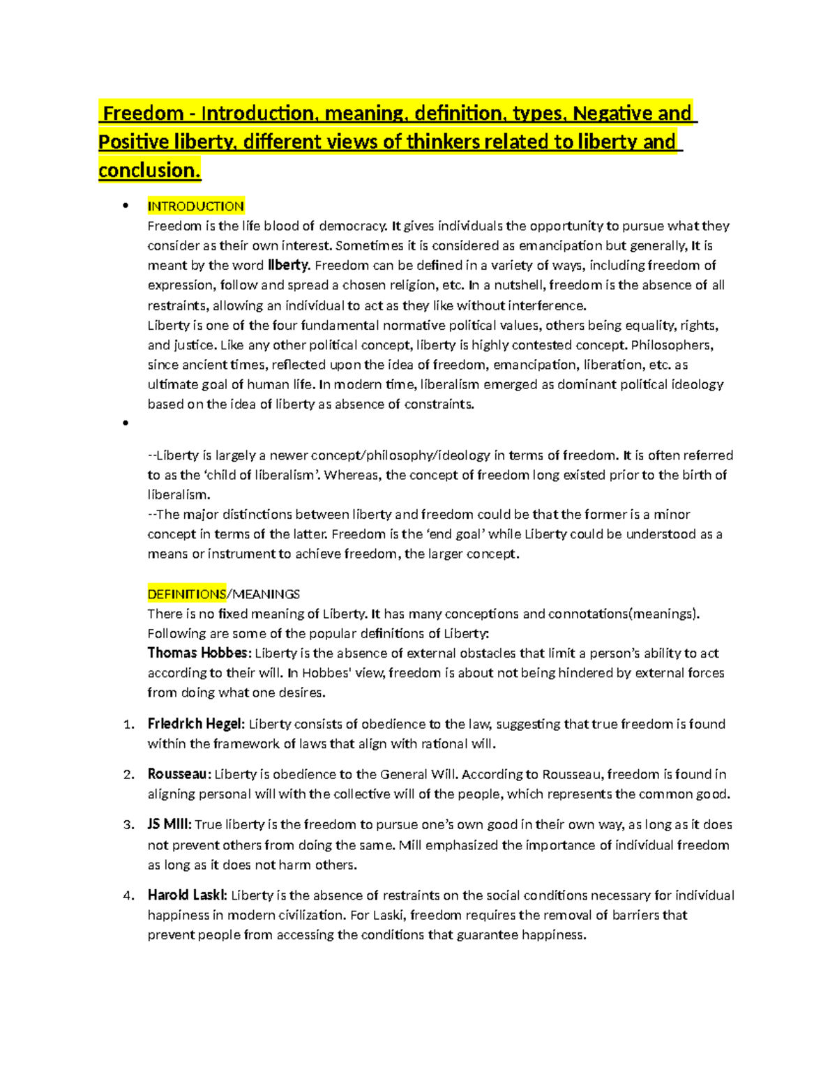 Freedom: Understanding Liberty - A Unit Assignment for Sem 3 Students ...