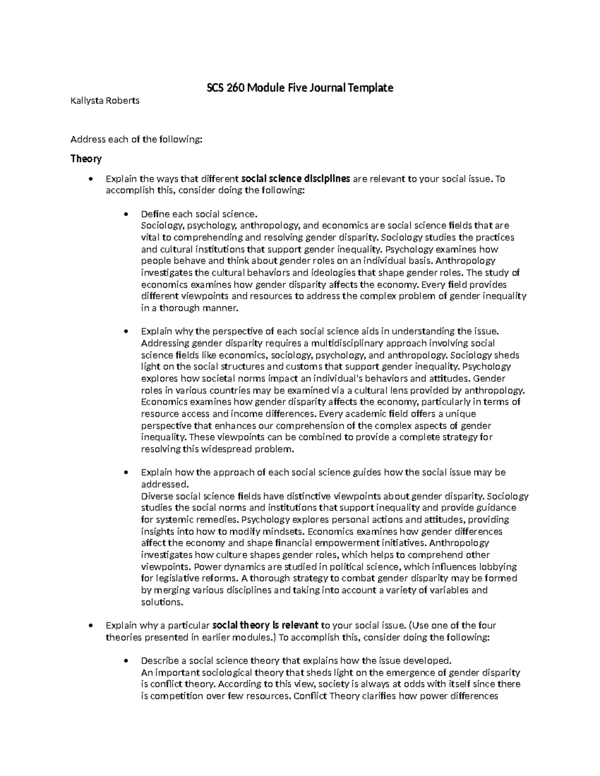 SCS 260 Module 5 Journal: Analyzing Social Sciences & Gender Disparity ...