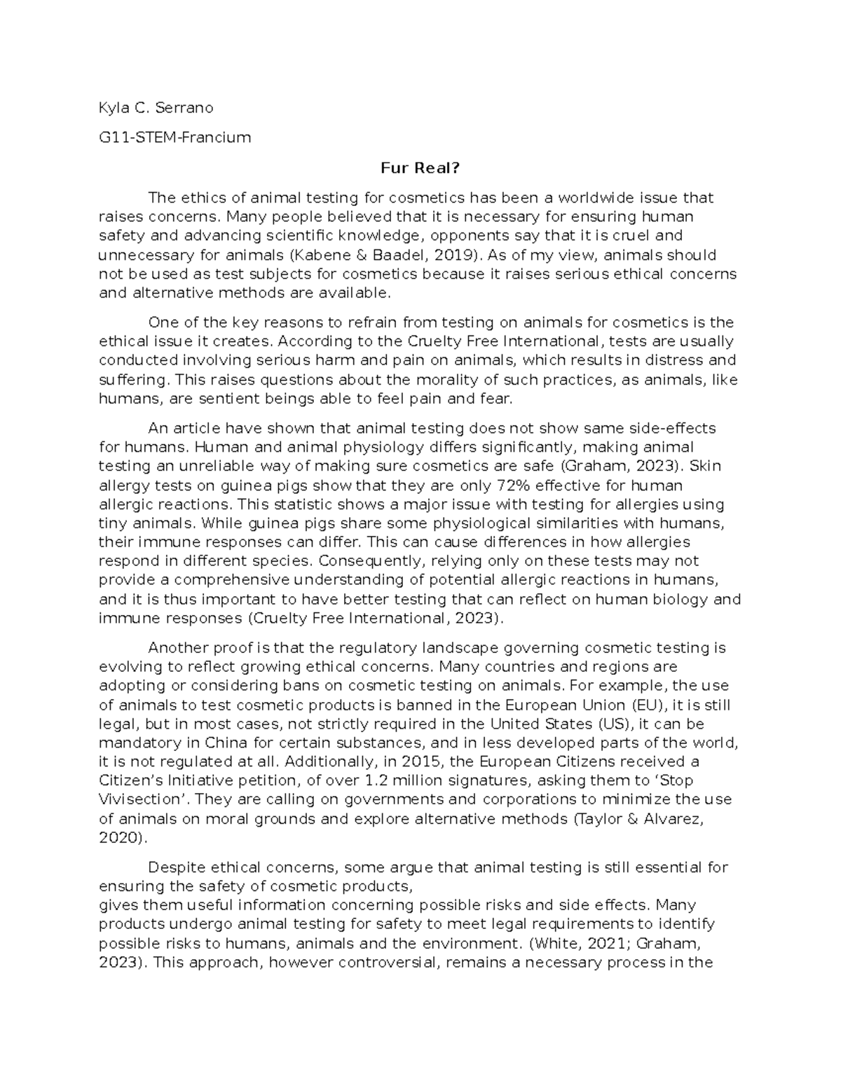 COSC 101: Fur Real? The Ethics of Animal Testing in Cosmetics - Studocu