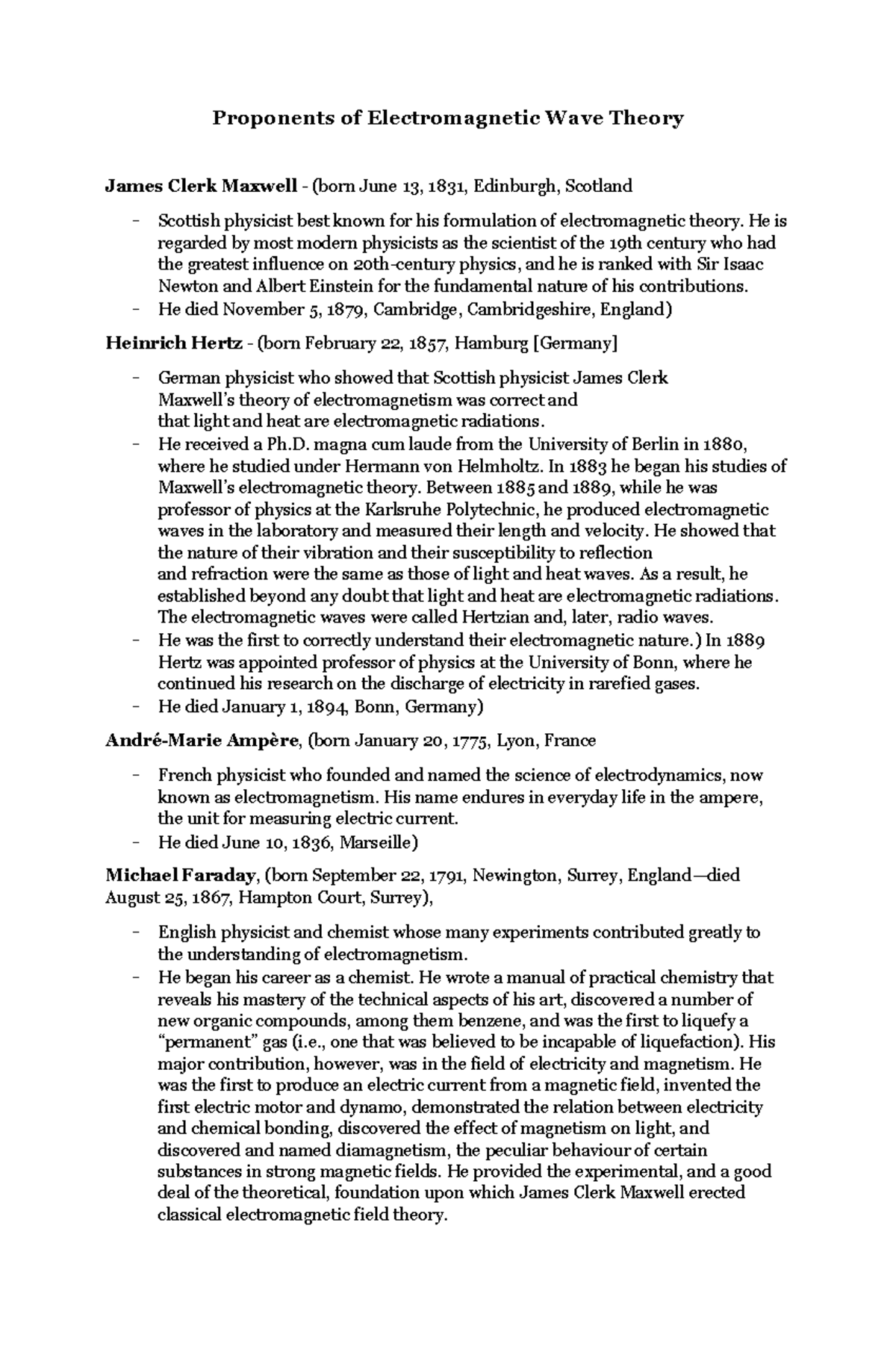 Key Proponents of Electromagnetic Wave Theory: A Historical Overview - Studocu
