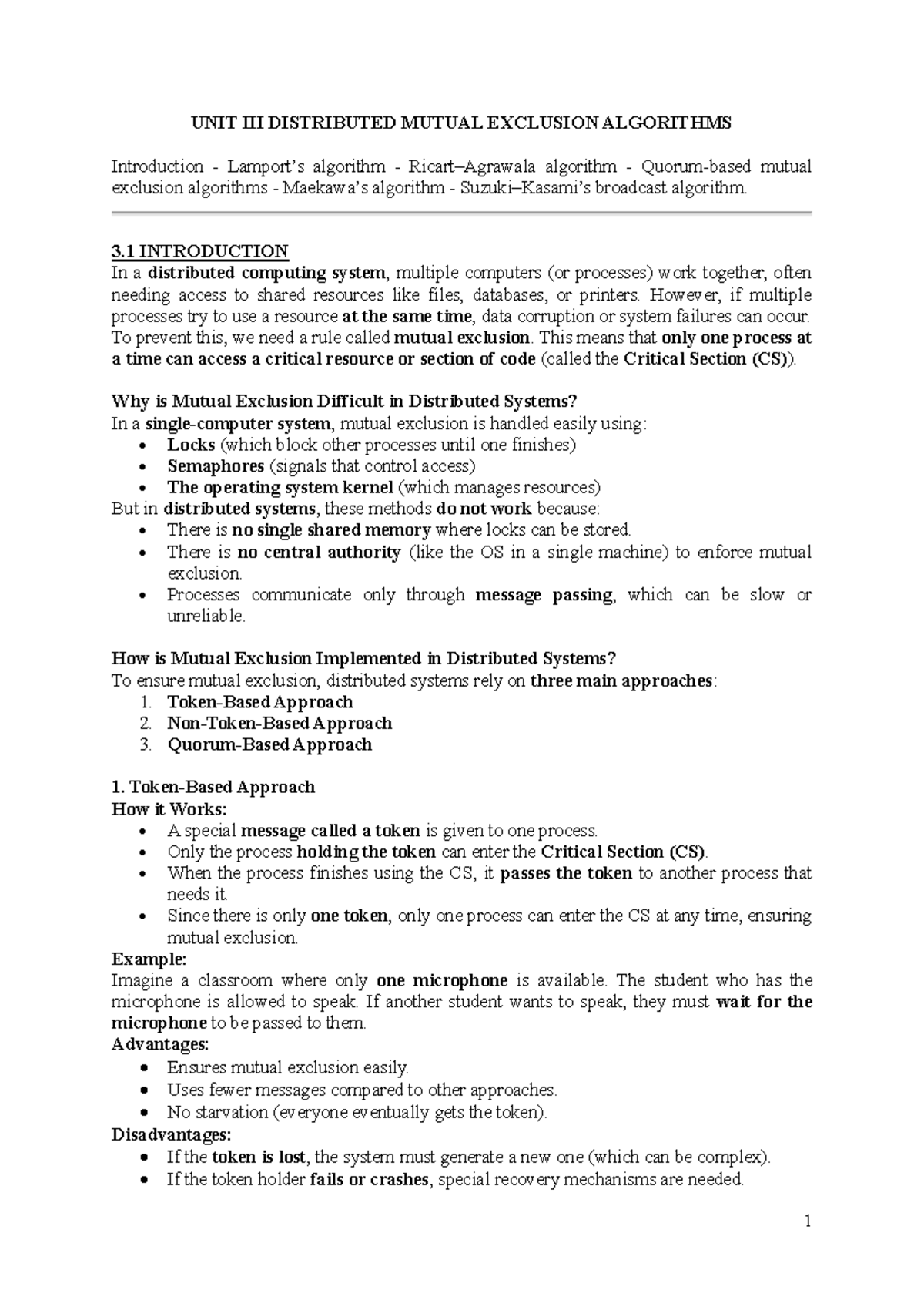 UNIT III Distributed Mutual Exclusion Algorithms - UNIT III DISTRIBUTED ...