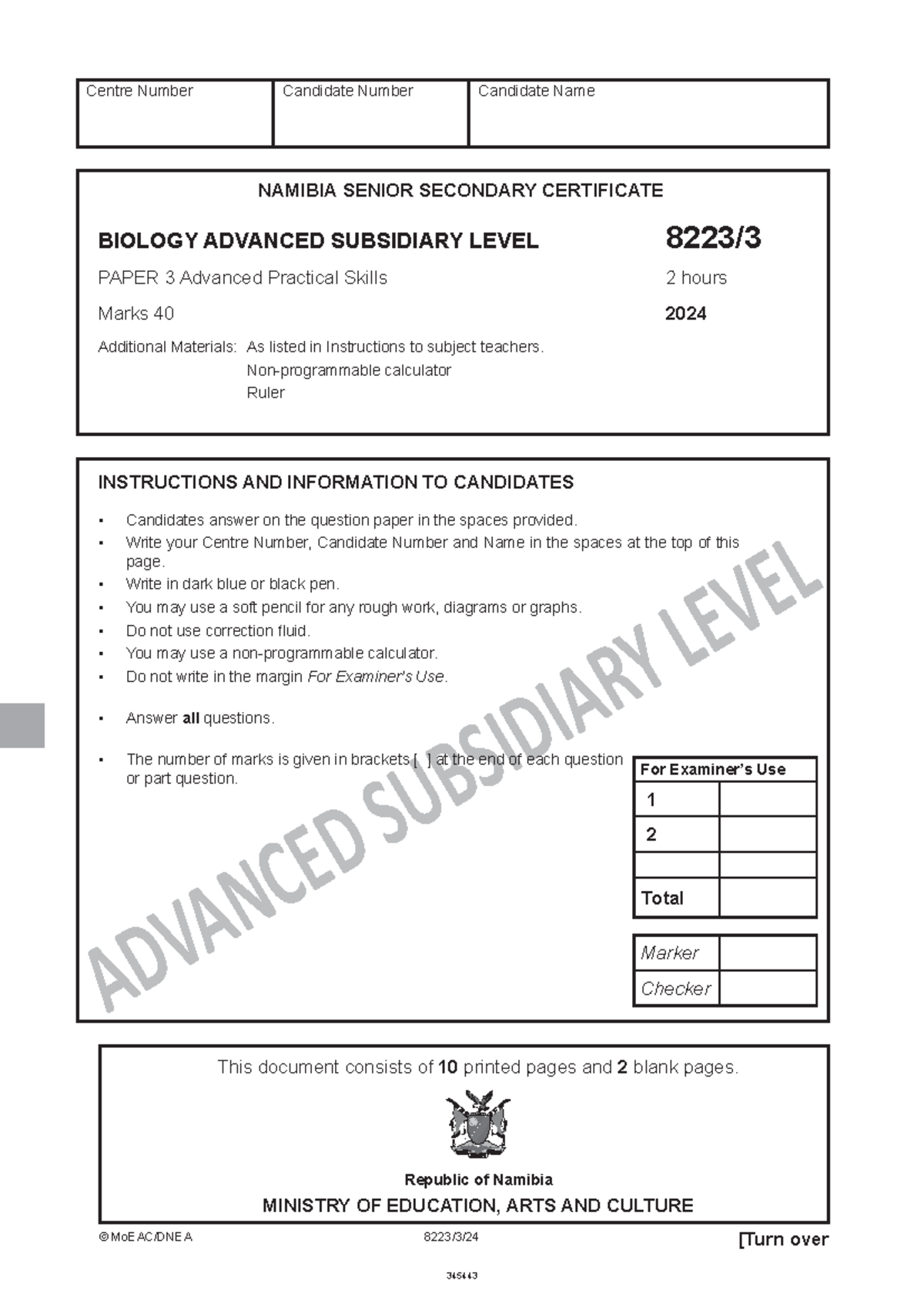 Biology AS Level Paper 3: Advanced Practical Skills 2024 (8223-3) - Studocu