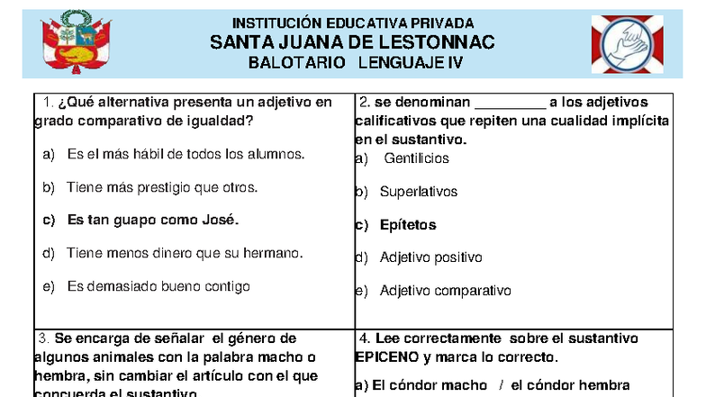 Balotario 1° Lenguaje IV Bimestre - Final Exam Questions - Studocu