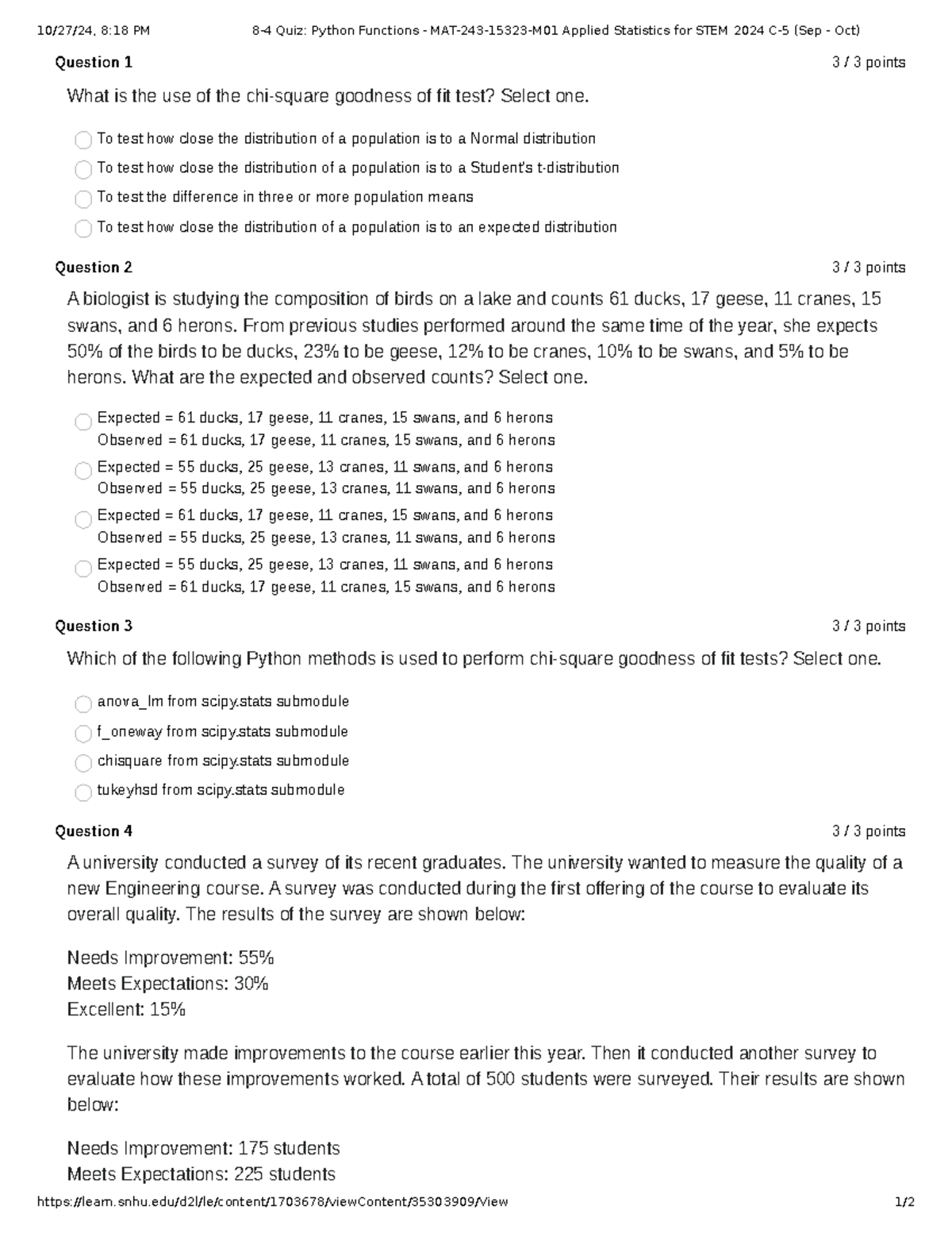 8-4 Quiz: Chi-Square & Python Functions - MAT-243 Applied Stats for STEM - Studocu