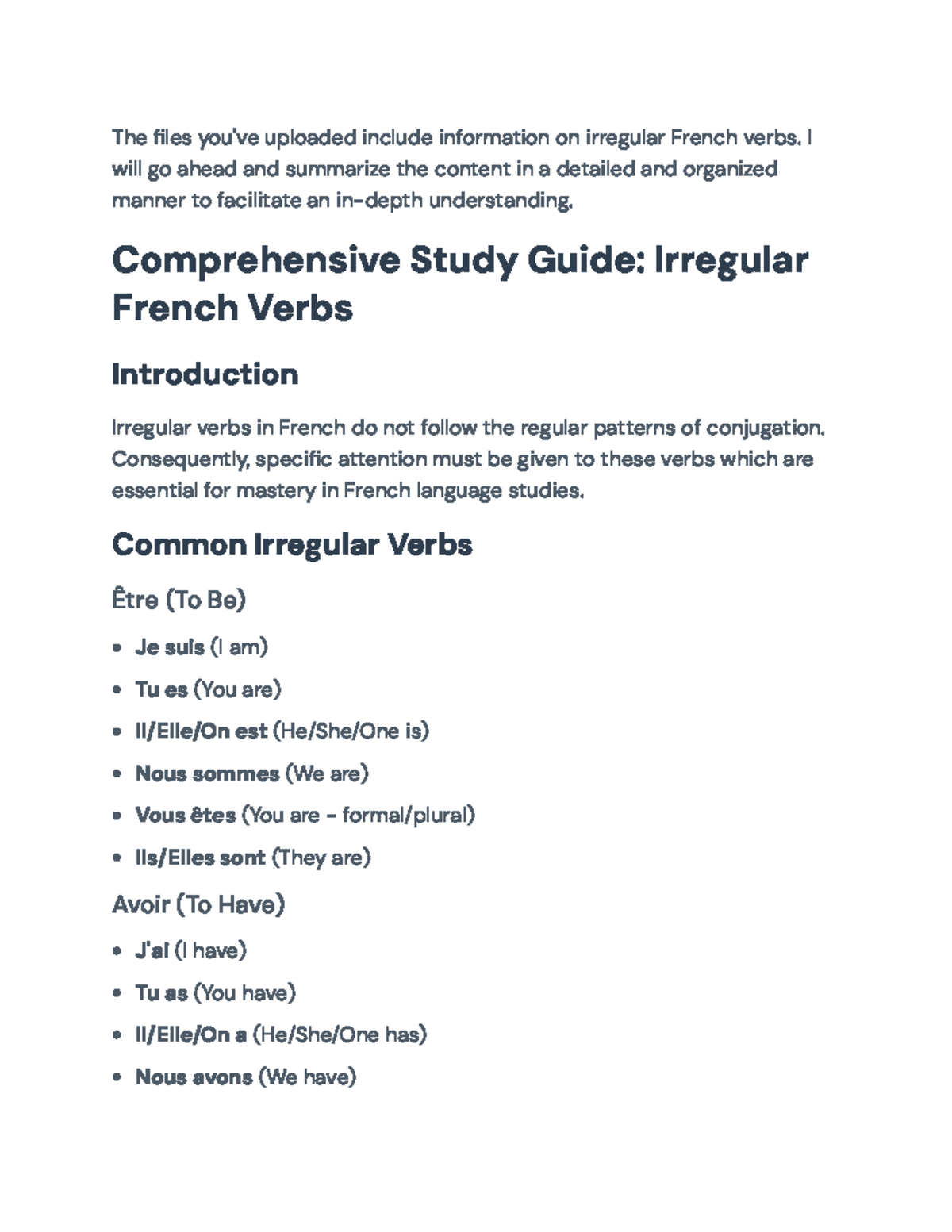 Comprehensive Study Guide on Irregular French Verbs - The files you've ...