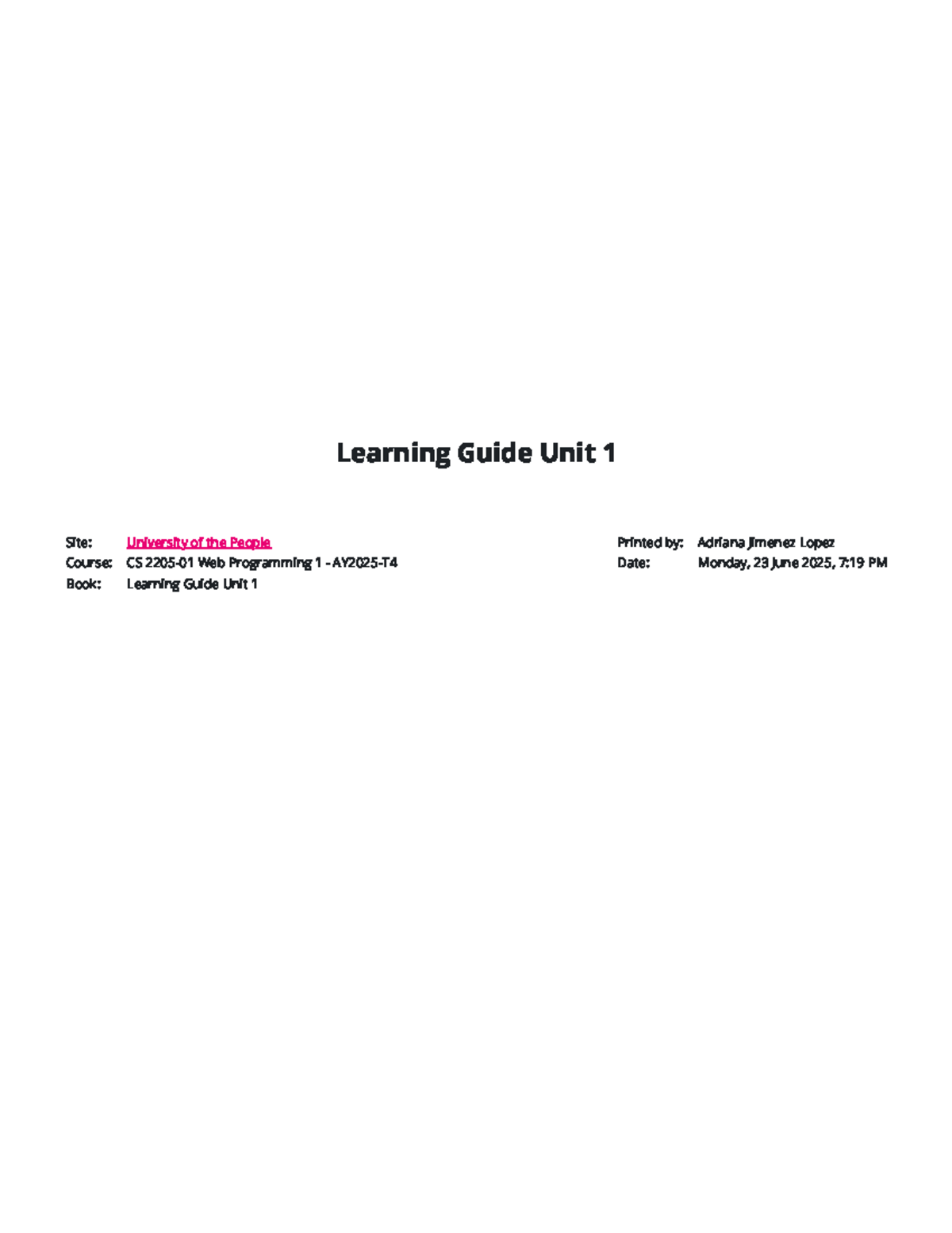 CS Web Programming 1: Learning Guide Unit 1 Overview - Studocu