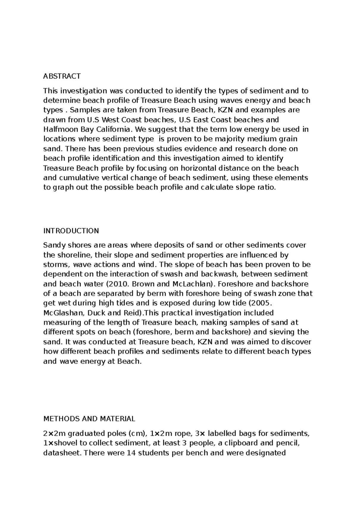Beach Profile Analysis of Treasure Beach: Sediment Types & Wave Energy ...