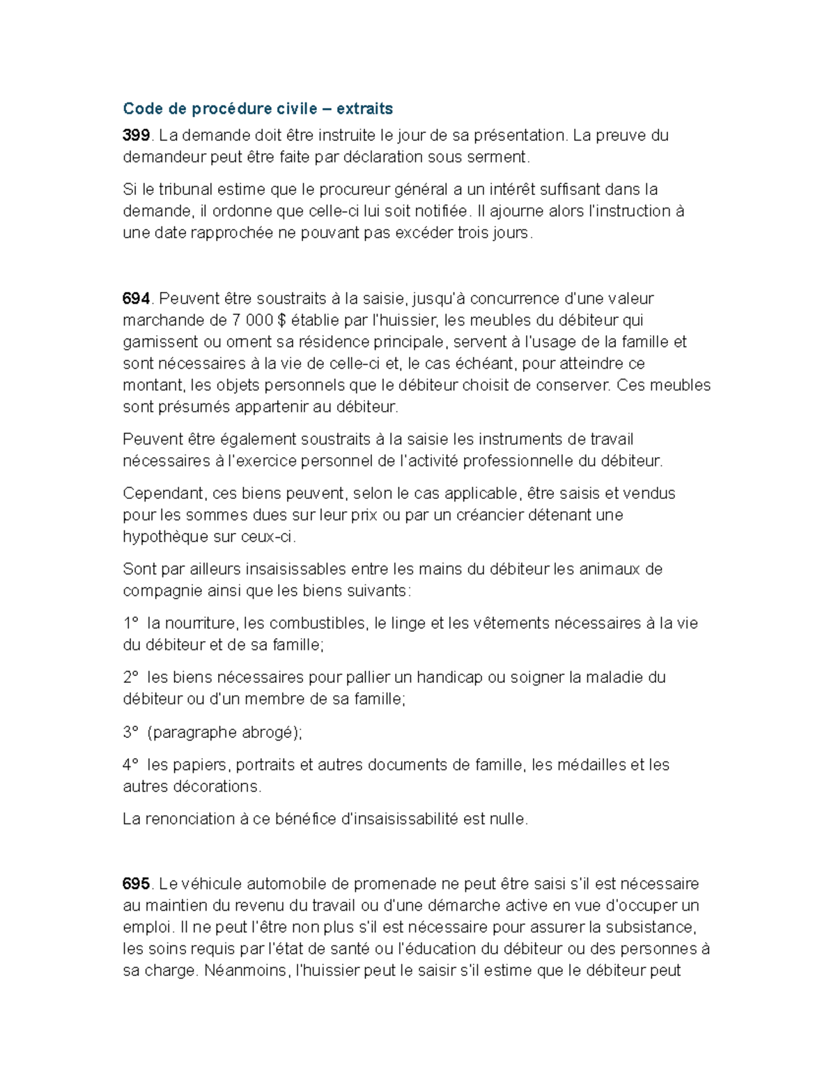 CPC 399-699: Extraits du Code de Procédure Civile et Jurisprudence ...