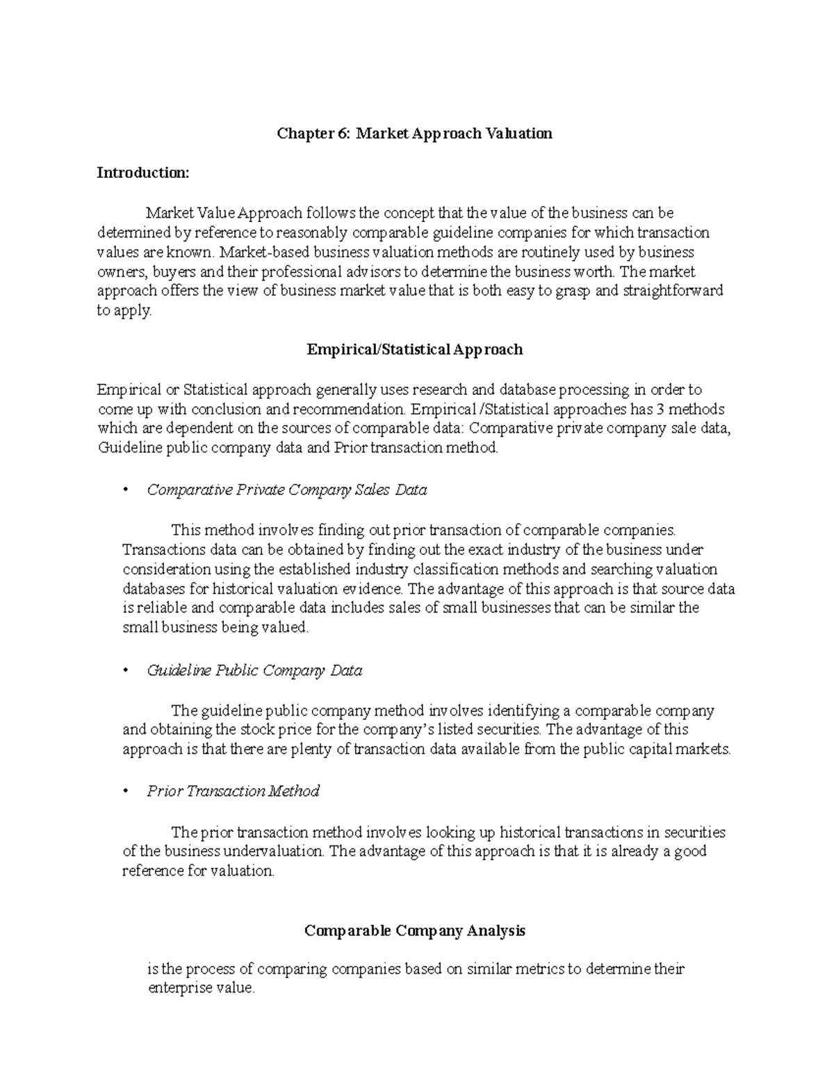 Chapter 6: Market Value Approach for Valuation Techniques - Studocu
