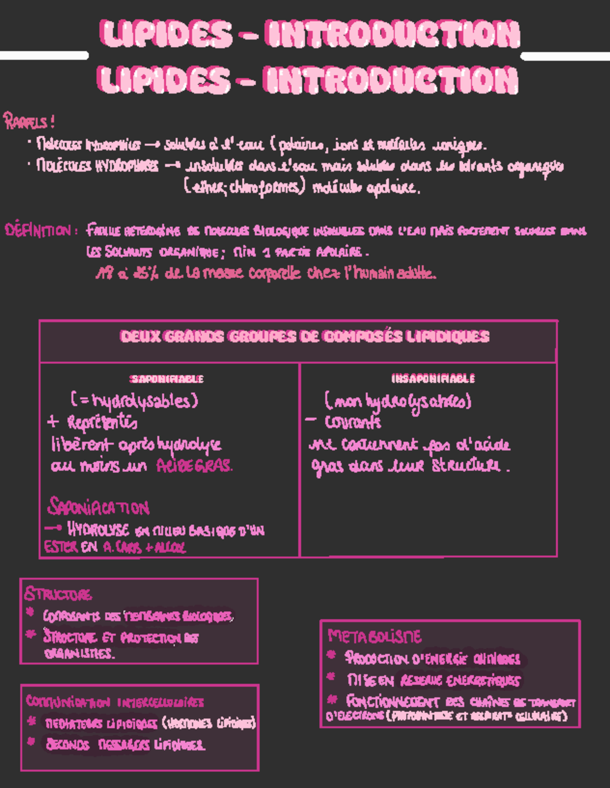 Lipides - Cours 1 à 4 : Fiche de Révision et Concepts Clés - Studocu
