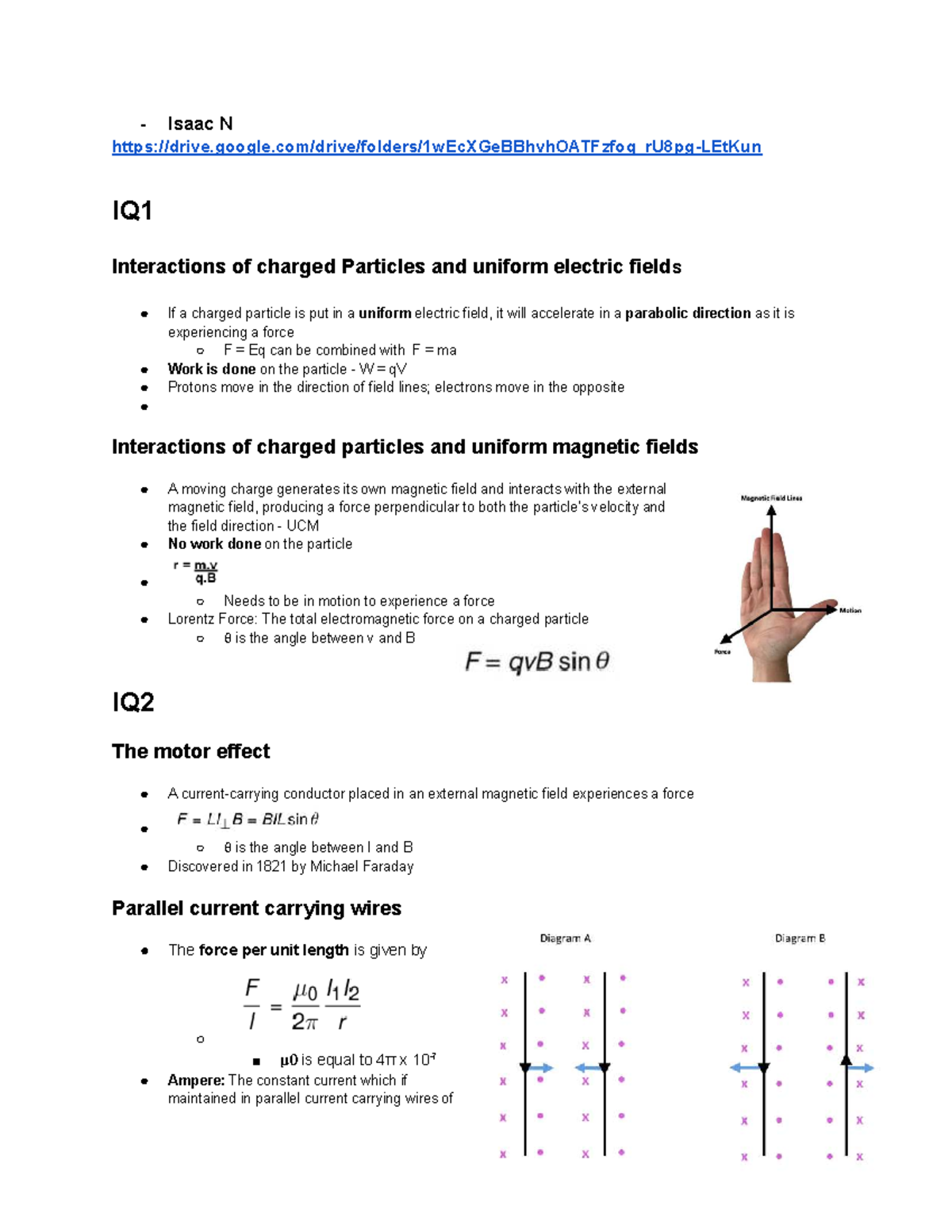 Electromagnetic Interactions & Motor Effects - Isaac N IQ1 Notes - Studocu