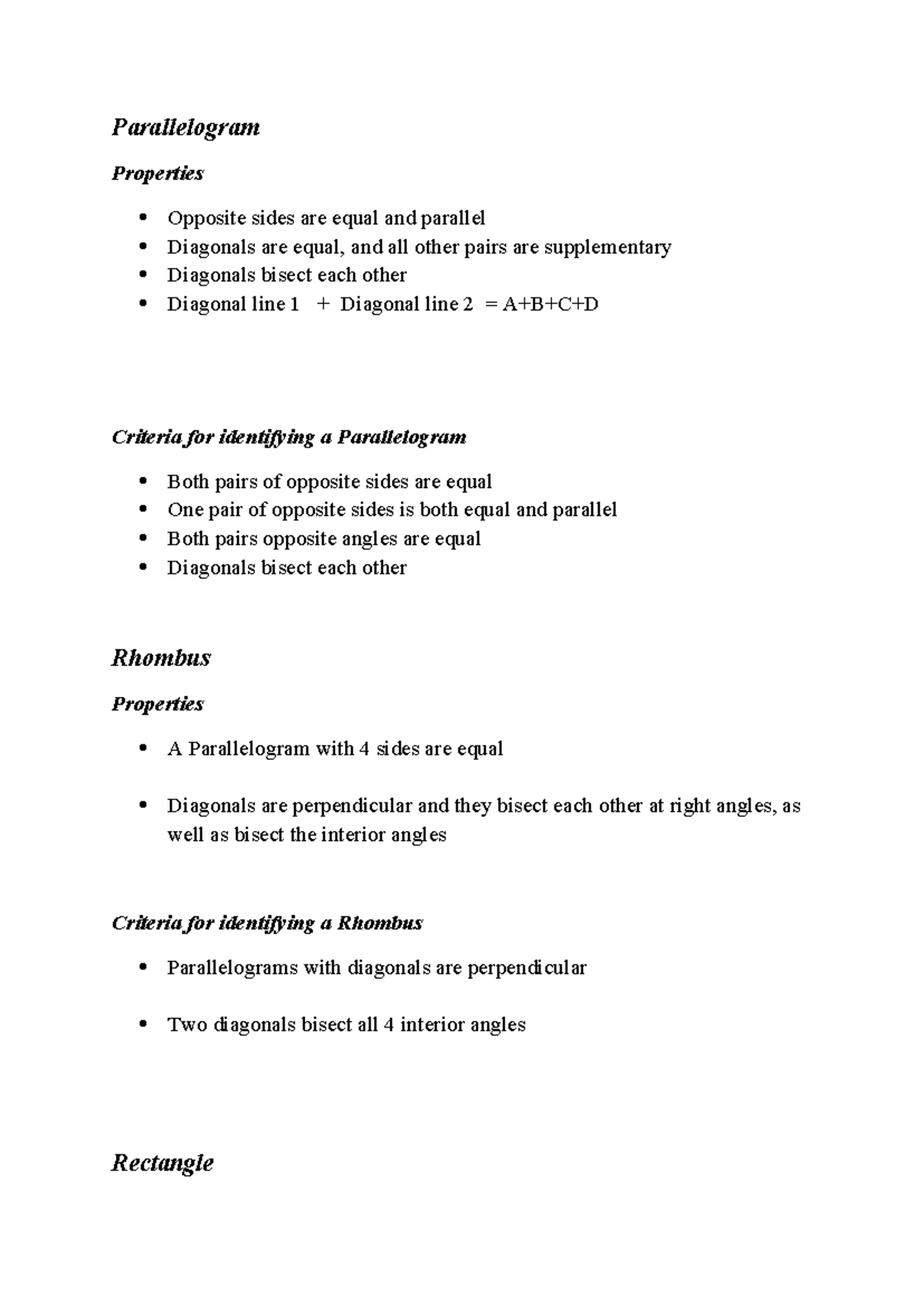Parallelogram Properties and Identification Criteria - Studocu