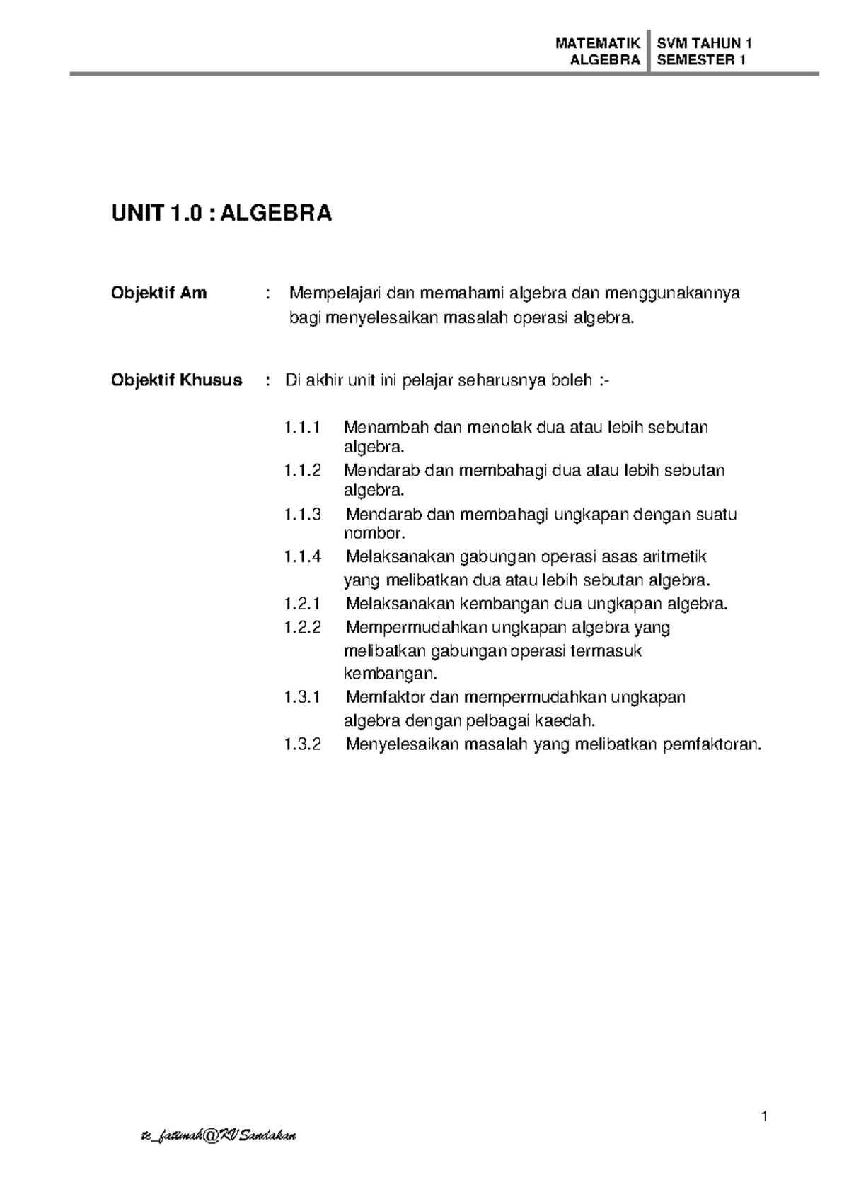 Modul 1: Nota Lengkap Algebra - Matematik Semester 1 - Studocu
