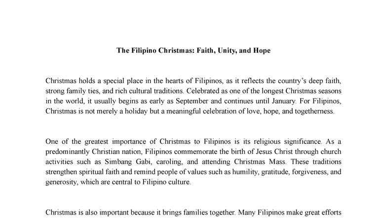The Filipino Christmas: Celebrating Faith, Family, and Unity - Studocu