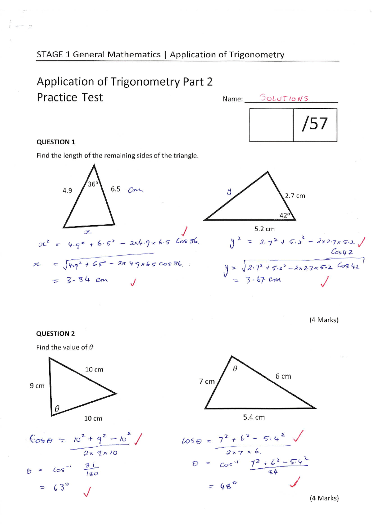 STAGE 1 General Mathematics: Solutions Practice SAT Trig Apps Pt 2 ...