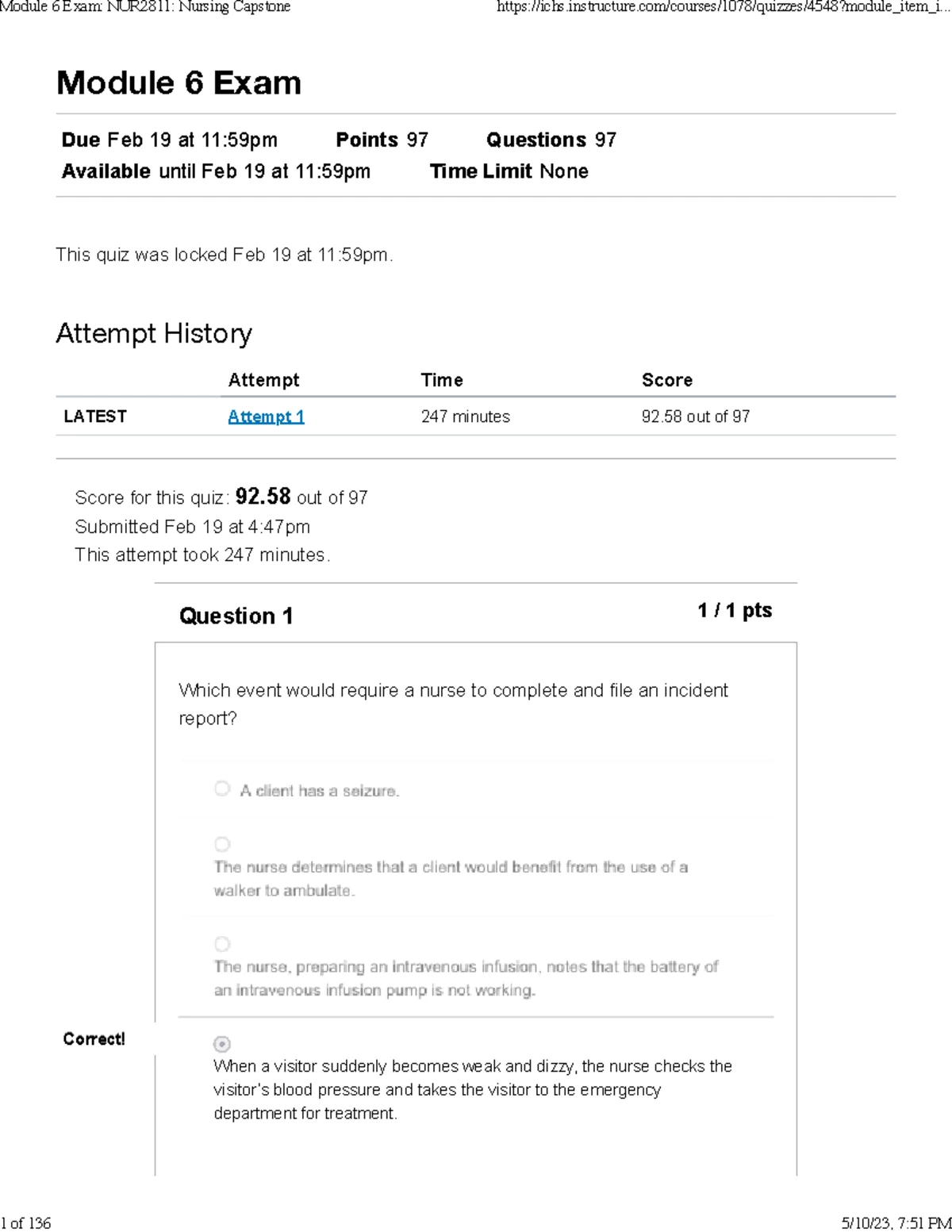 Capstone Module 9 Exam - Non-Graded Nursing Scenarios and Actions - Studocu