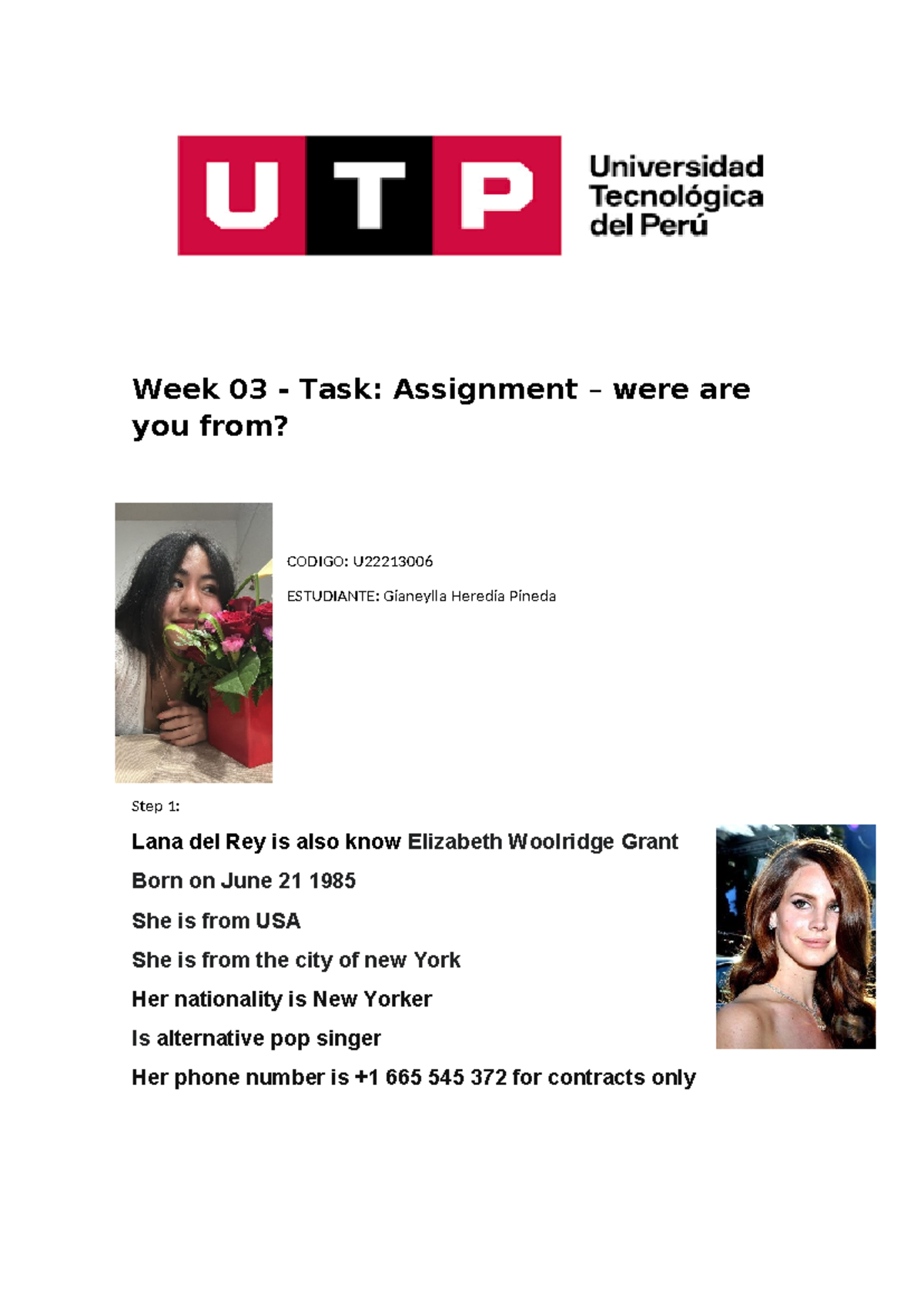 Week 03 2025 - ingles I UTP - Ingles I - Week 03 - Task: Assignment – were are you from? CODIGO ...