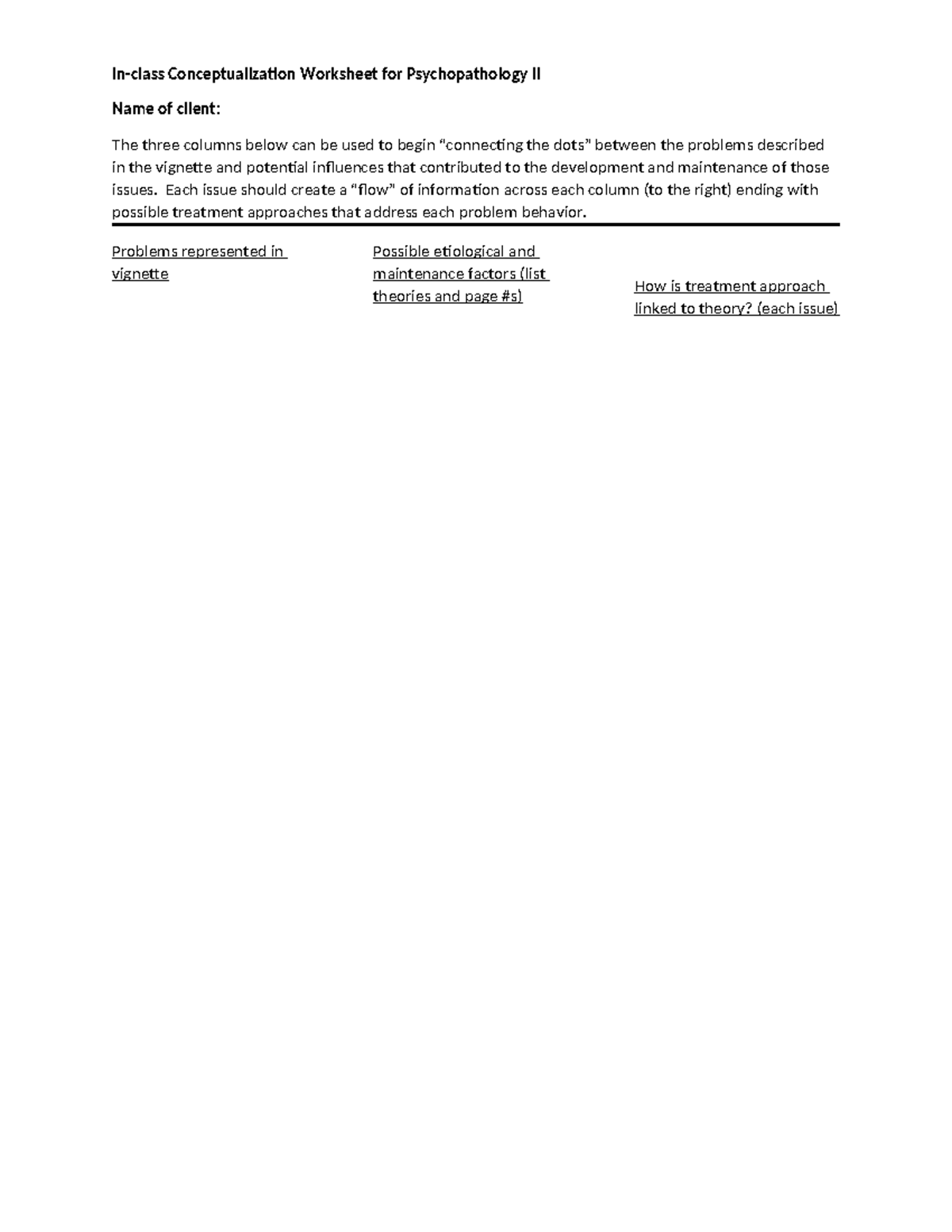 In-class conceptualization sheets for students - In-class ...