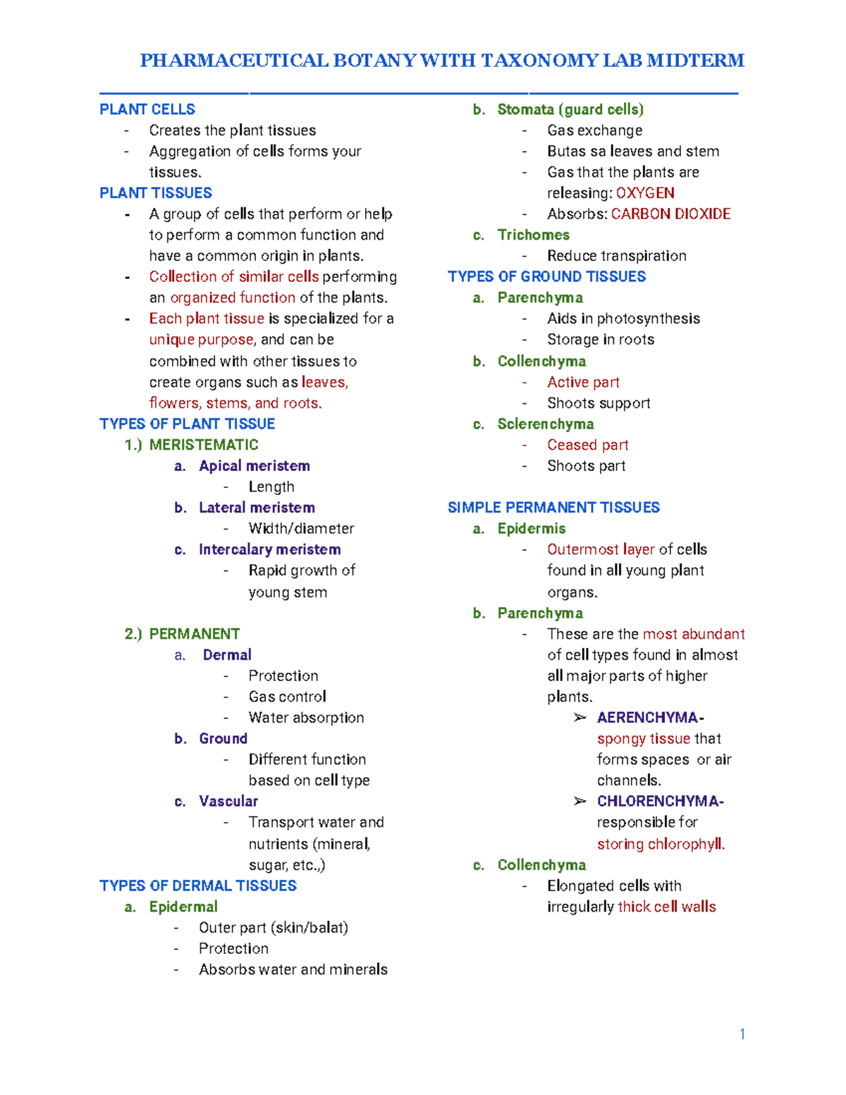 PHARMACEUTICAL BOTANY WITH TAXONOMY LAB MIDTERM NOTES - Studocu