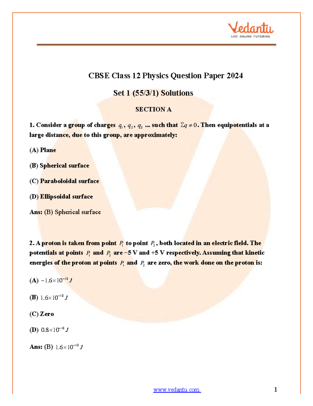 Cbse class 12 physics question paper set 1 55 3 1 2024 - CBSE Class 12 ...