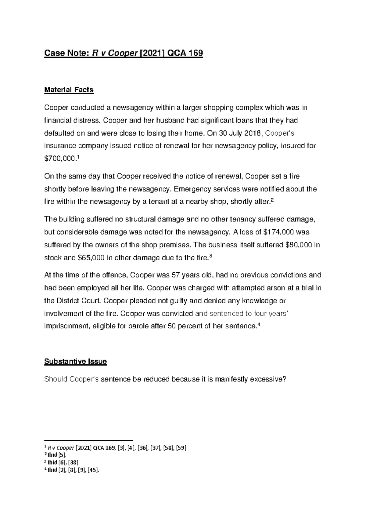 LLB101 Case Note: Analysis of R v Cooper [2021] QCA 169 Sentencing ...