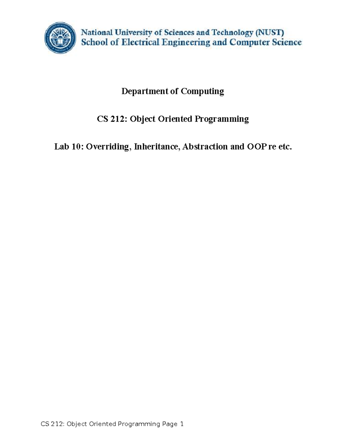 CS 212: Lab 10 - OOP Concepts: Overriding, Inheritance & Abstraction - Studocu