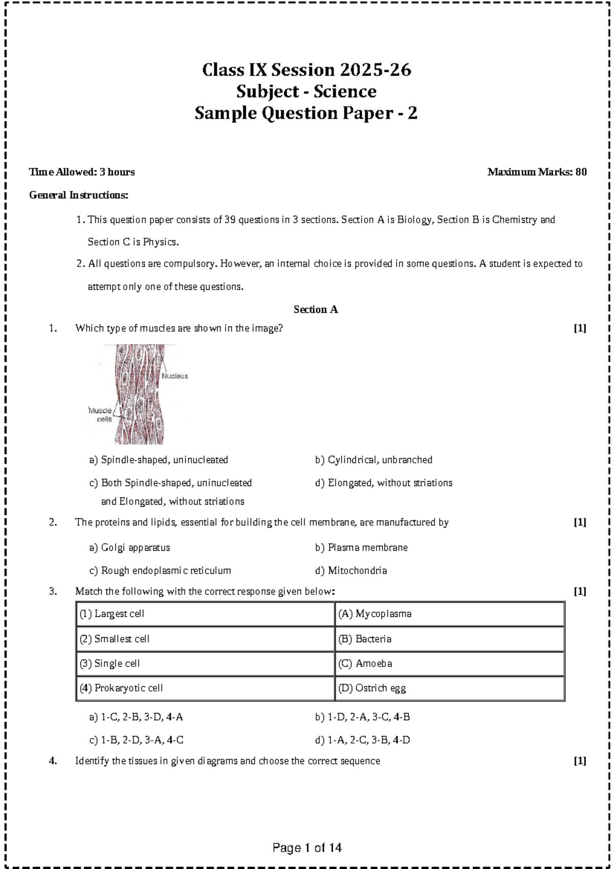 Class IX Science Sample Question Paper 2 - 80 Marks - Studocu