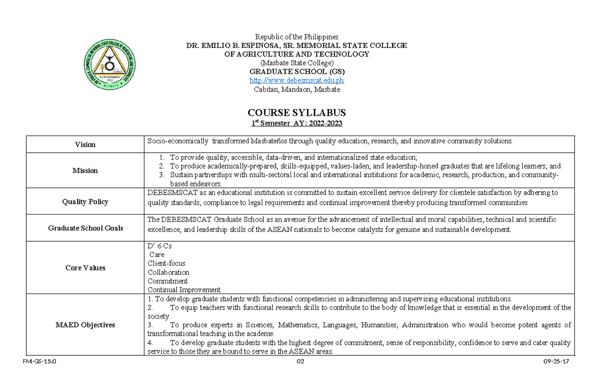 Course Syllabus for STW: Seminar on Thesis Writing (MAED) - Studocu