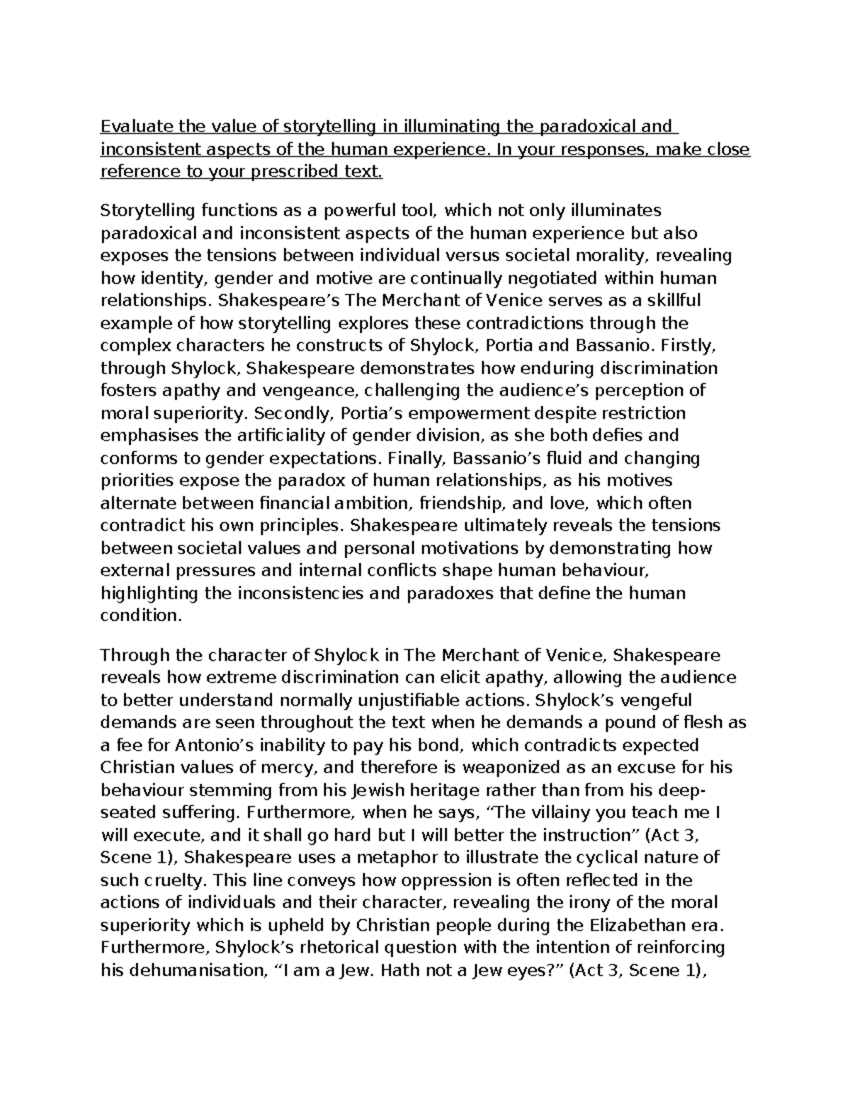 MOV Common Mod Essay: The Power of Storytelling in The Merchant of ...