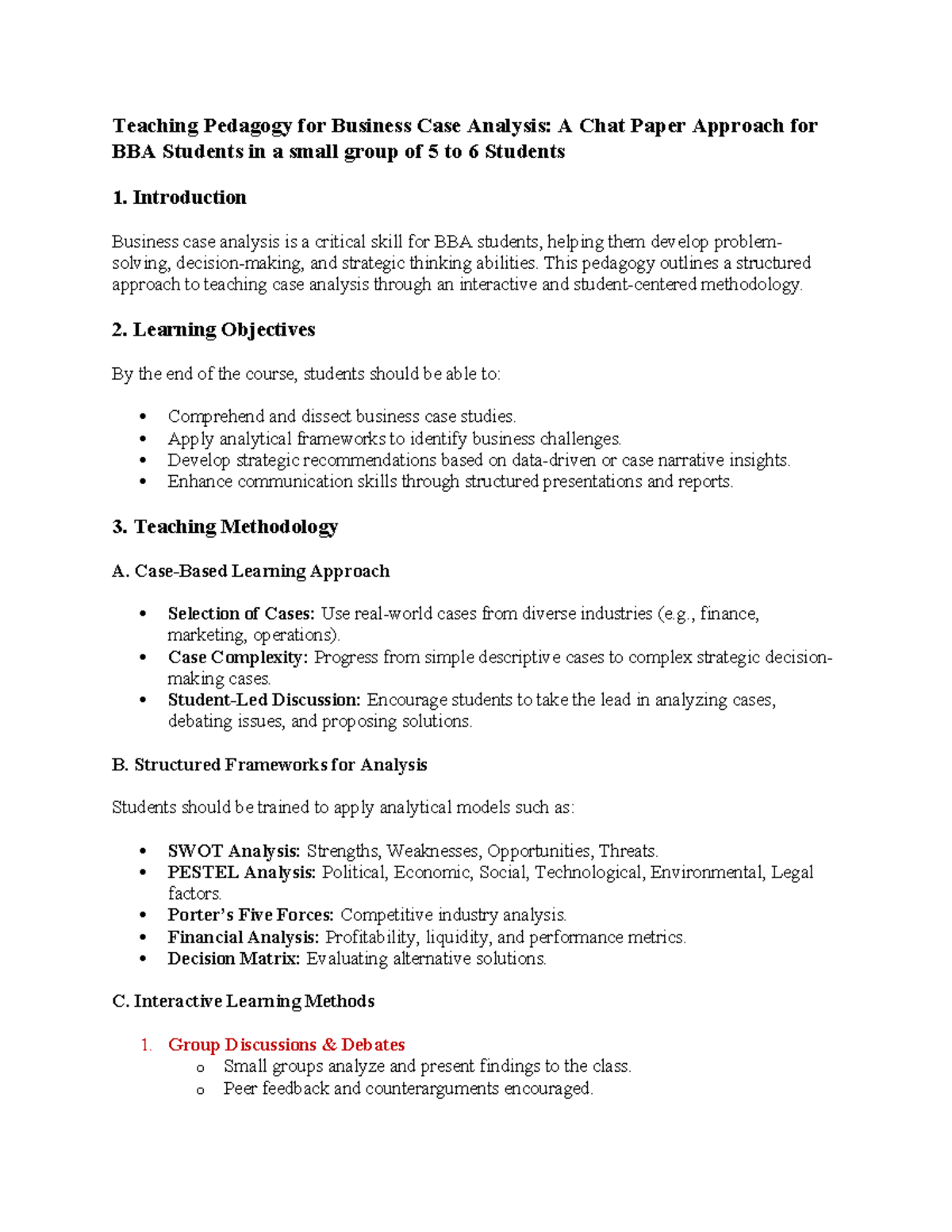 Teaching Pedagogy for Business Case Analysis - Introduction Business ...