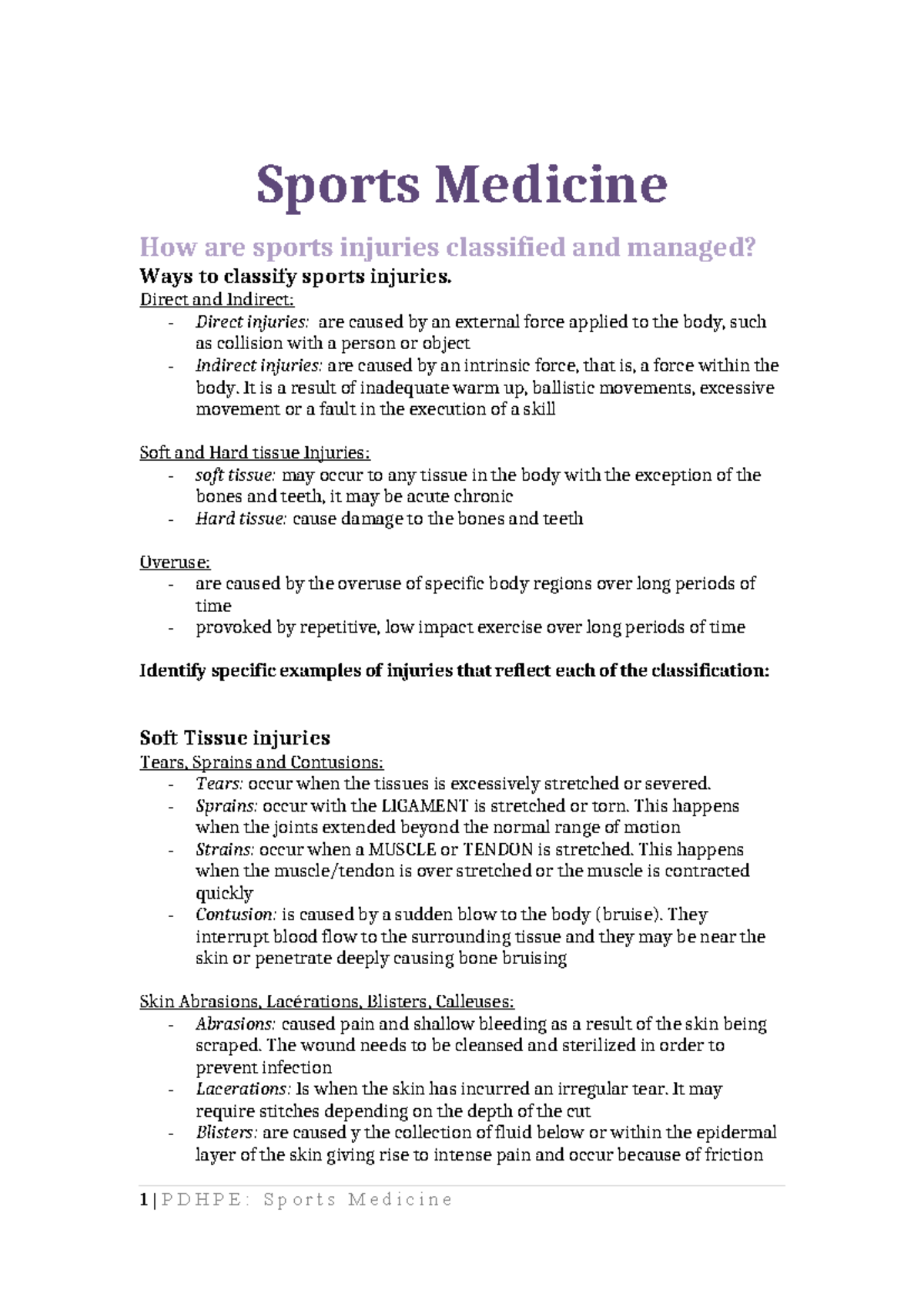 Sports Medicine Notes: Classification and Management of Sports Injuries ...