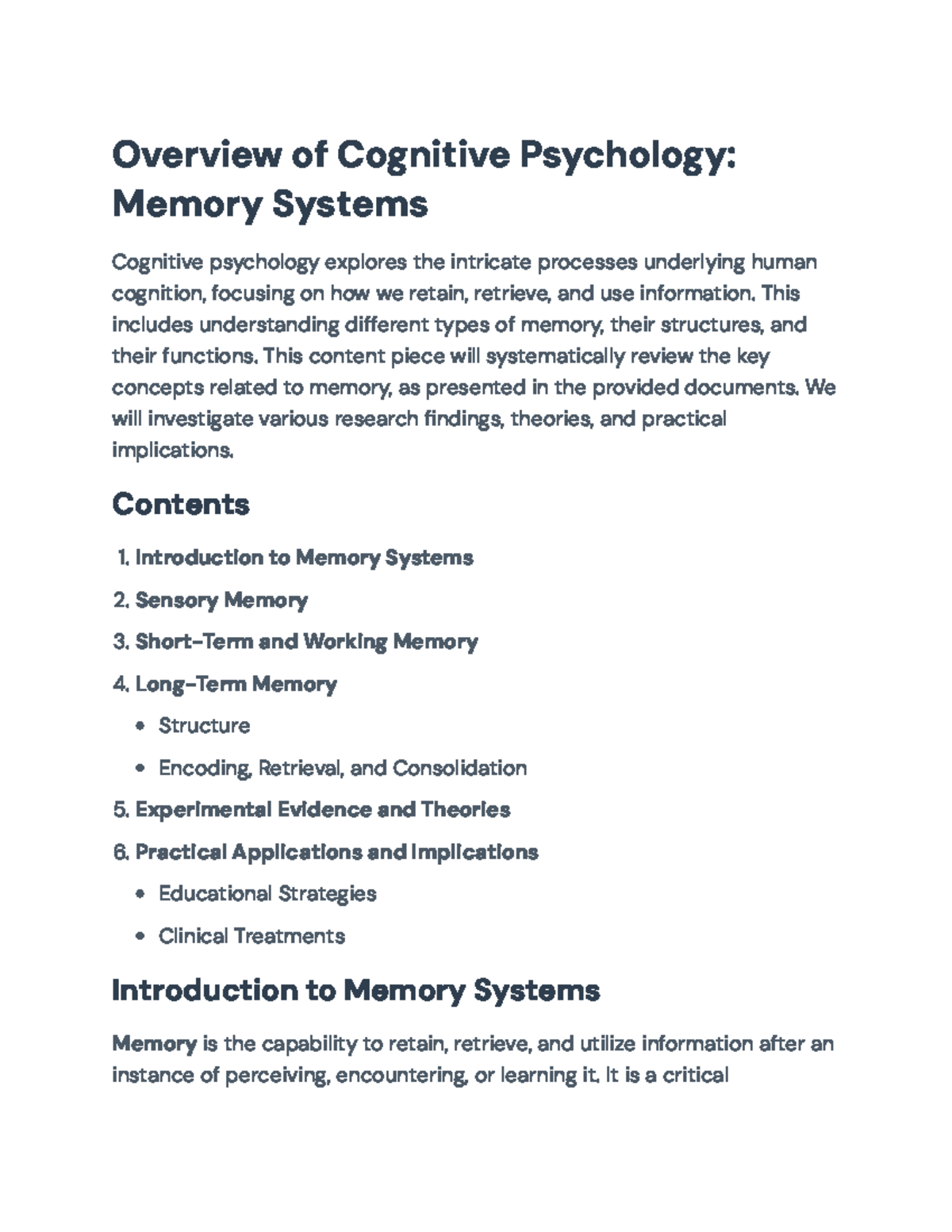 Cognitive Psychology: In-Depth Review of Memory Systems and Processes ...