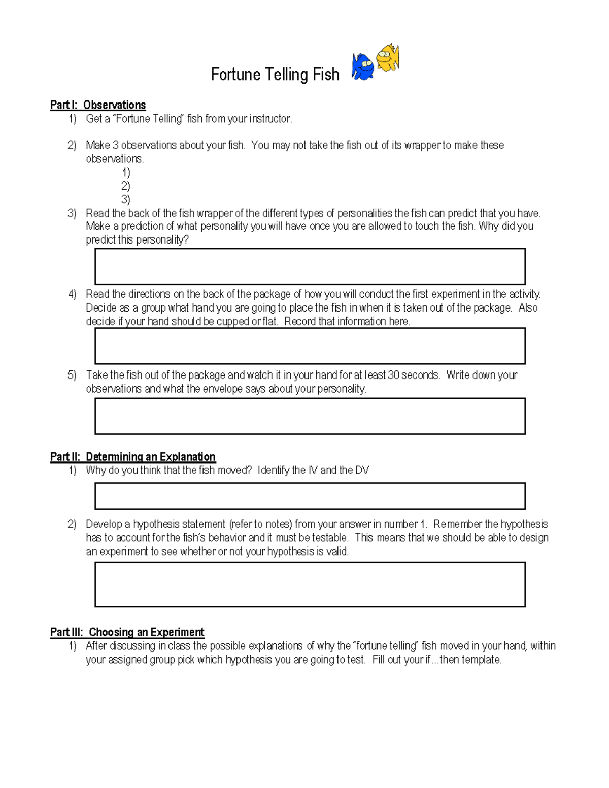 Fortune Telling Fish Lab: If-And-Then Template with Observations - Studocu