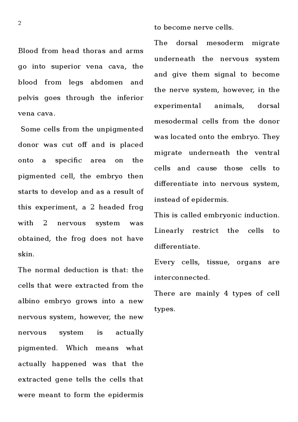 Cardiovascular notes - 2 Blood from head thoras and arms go into ...