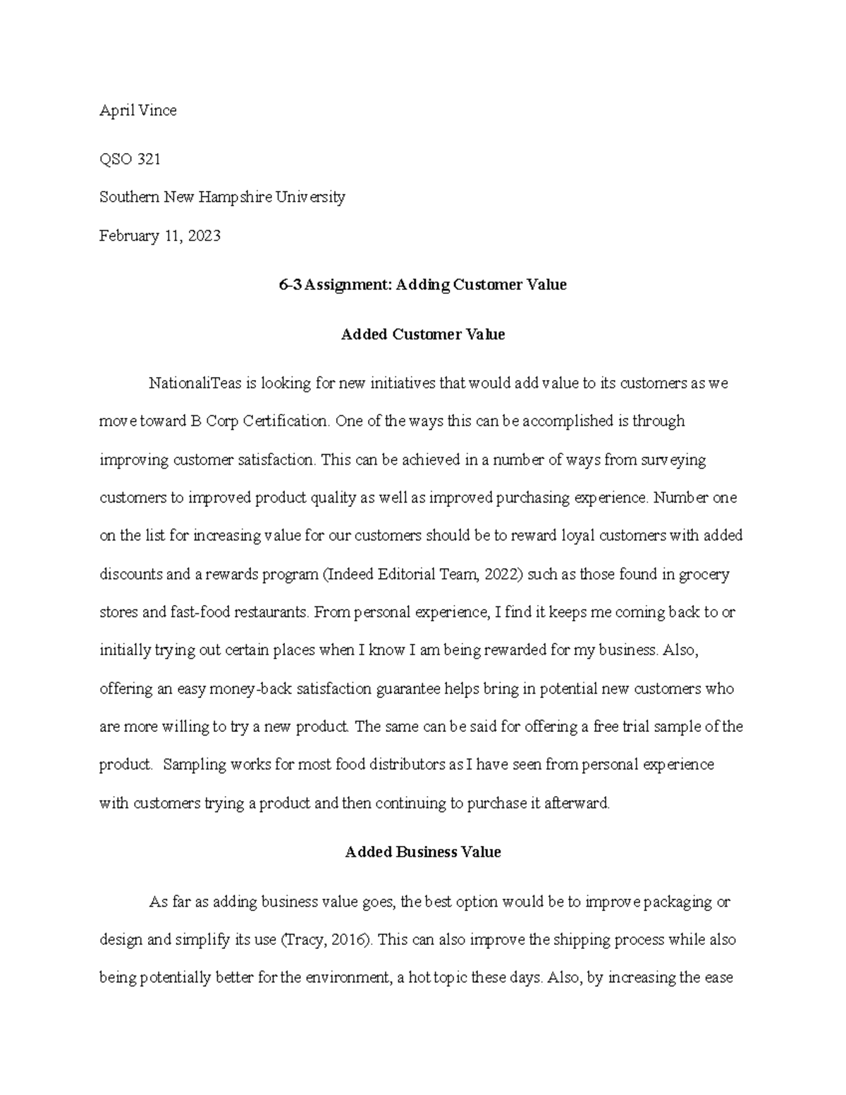 QSO 321 6-3 Assignment: Strategies for Enhancing Customer Value - Studocu