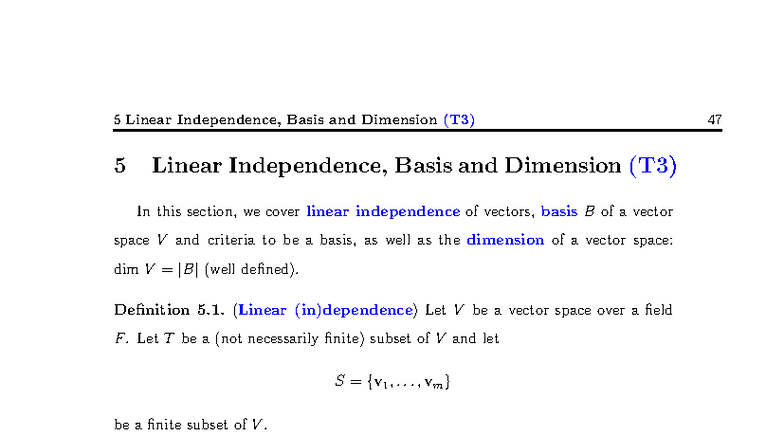 Chapter 5: Linear Independence, Basis, and Dimension (T3) - Studocu