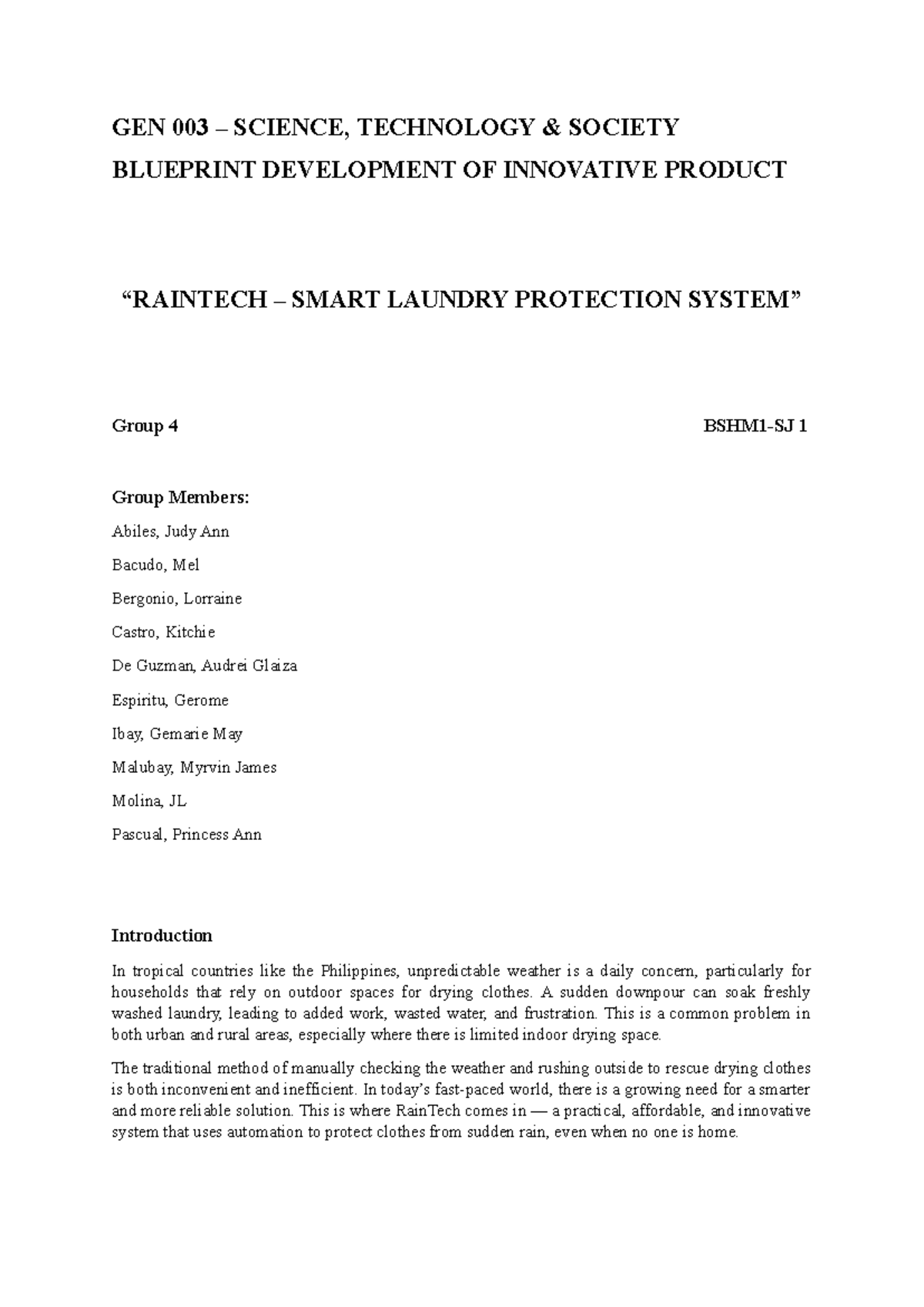 GEN 003 Final Project: RainTech - Smart Laundry Protection System - Studocu
