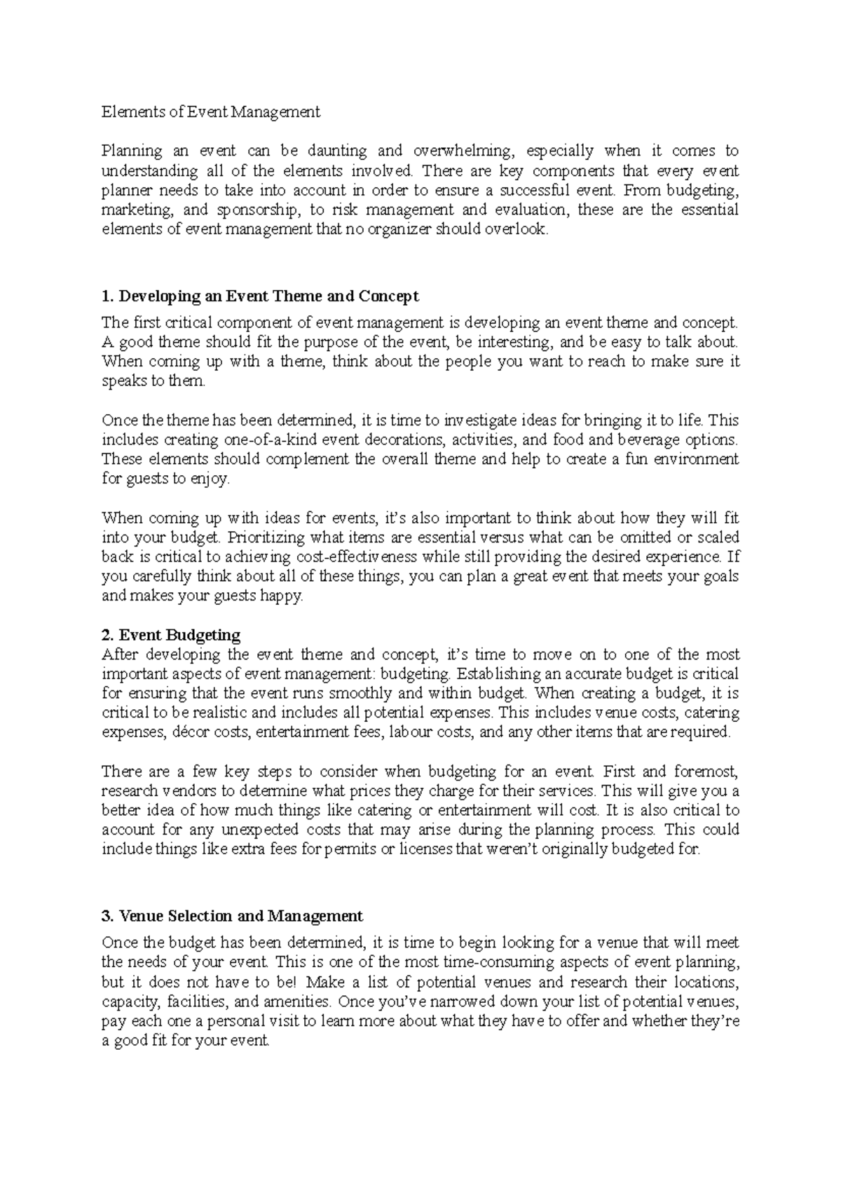 Key Elements in Event Management: A Comprehensive Guide - Studocu